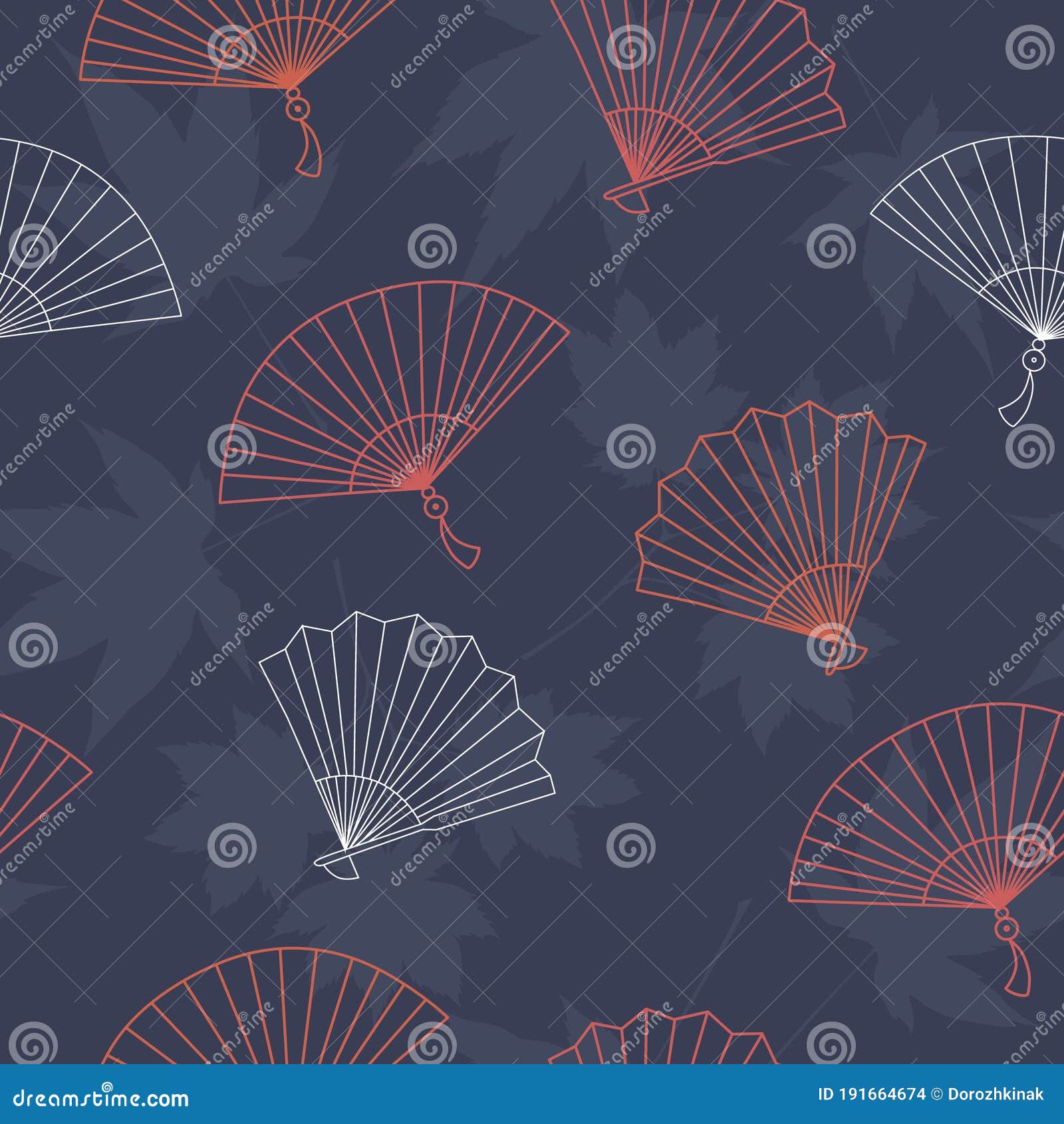 Vector Seamless Pattern with Oriental Outlined Fans Stock Vector ...