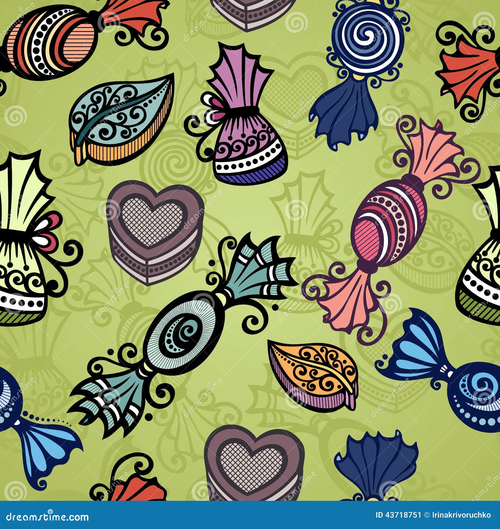Vector Seamless Pattern with Ornate Candies Stock Vector - Illustration ...