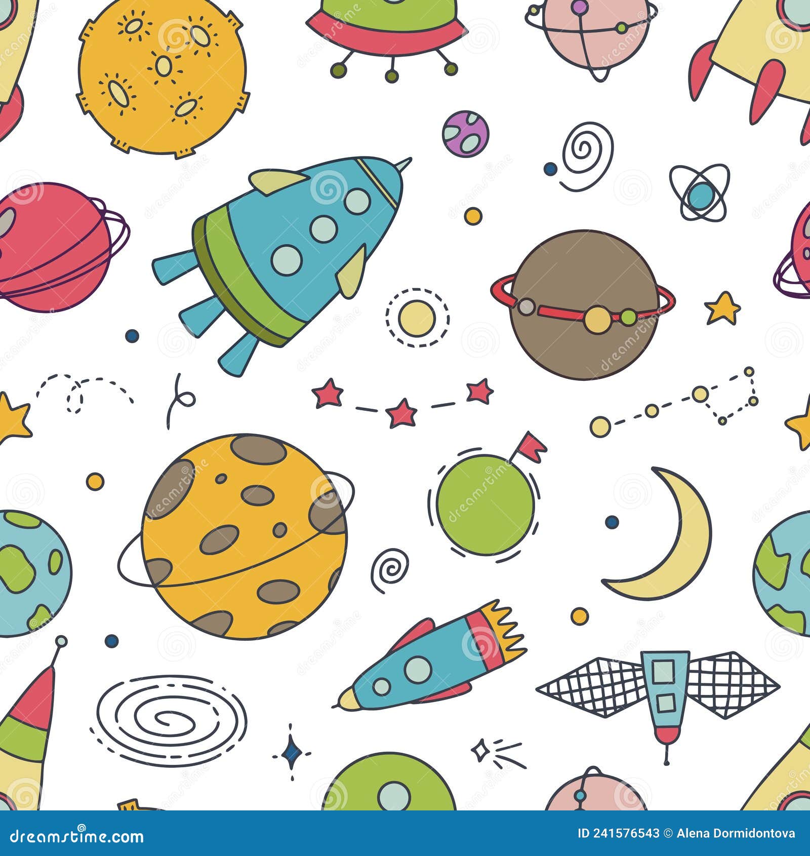 Vector Seamless Pattern with Outer Space. Stock Vector - Illustration of helmet, meteor: 241576543