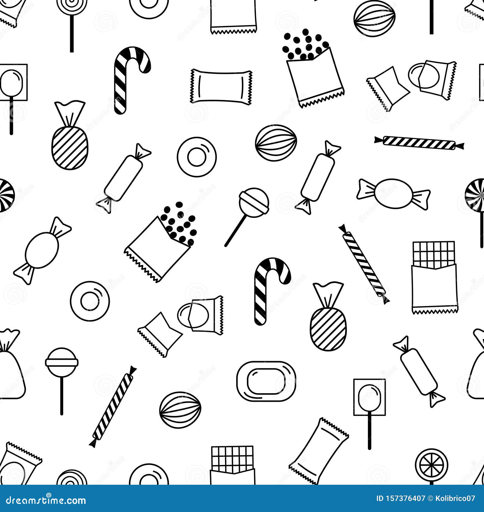 Vector Seamless Pattern of Outline Candies. Candy Symbols Stock Vector ...