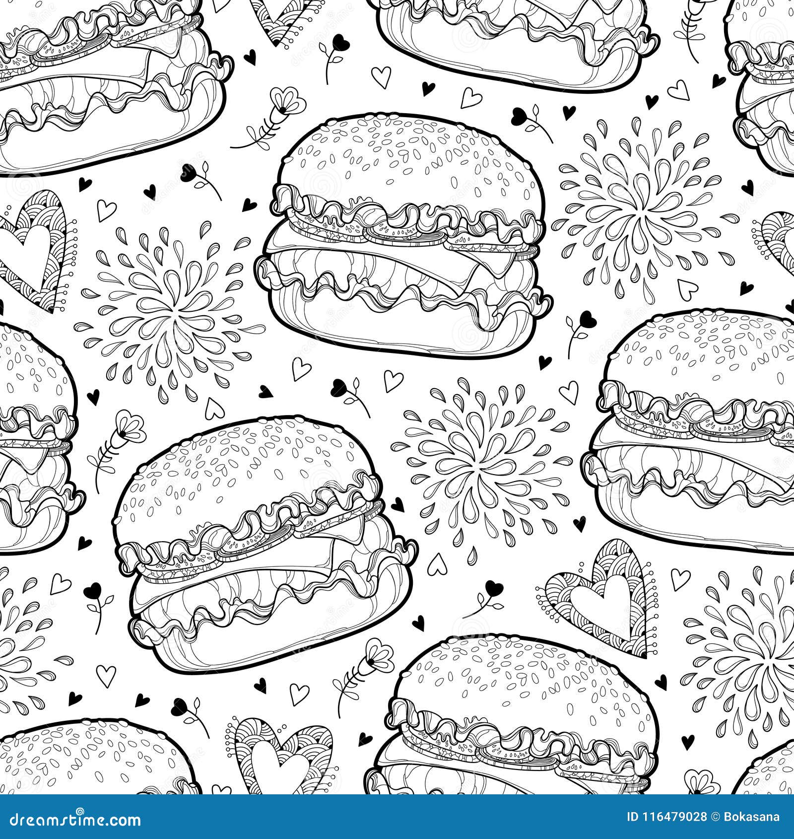 Vector Seamless Pattern with Outline Cheeseburger or Burger with Cheese ...