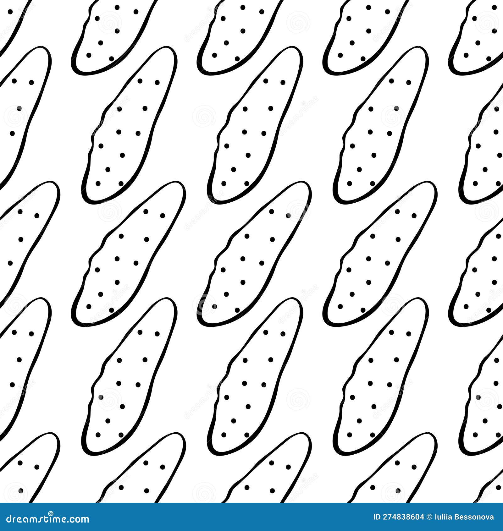 Vector Seamless Pattern of Outline Cucumbers Icons. Hand Drawn Doodle ...