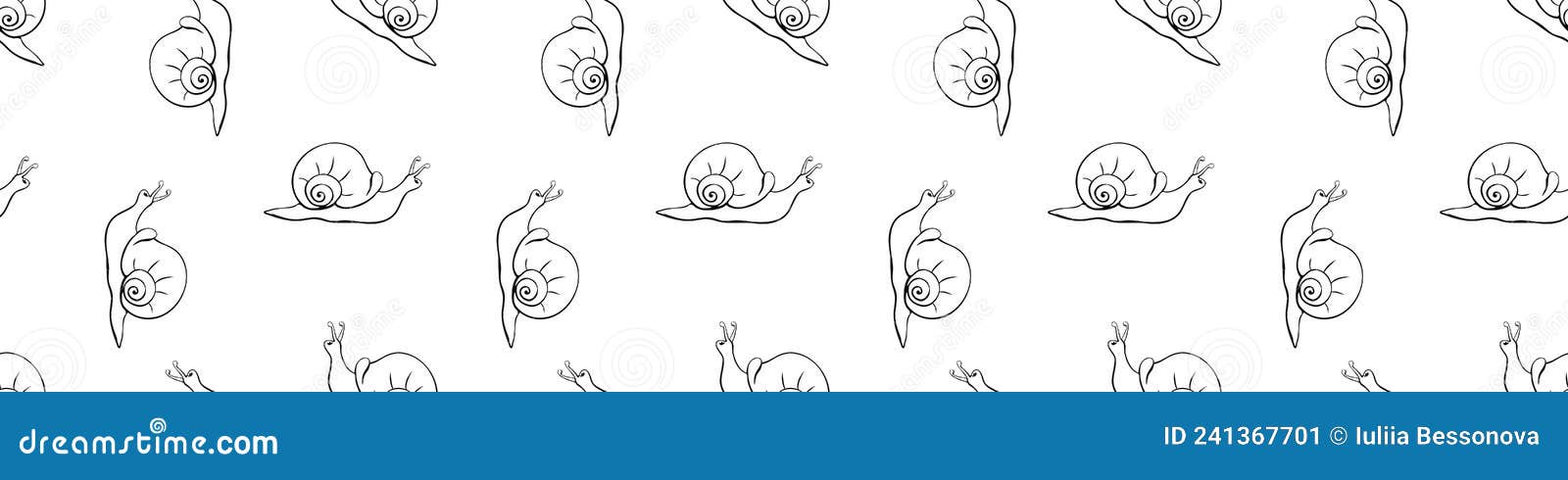 Vector Seamless Pattern with Outline Cute Snails in Style of Sketch ...
