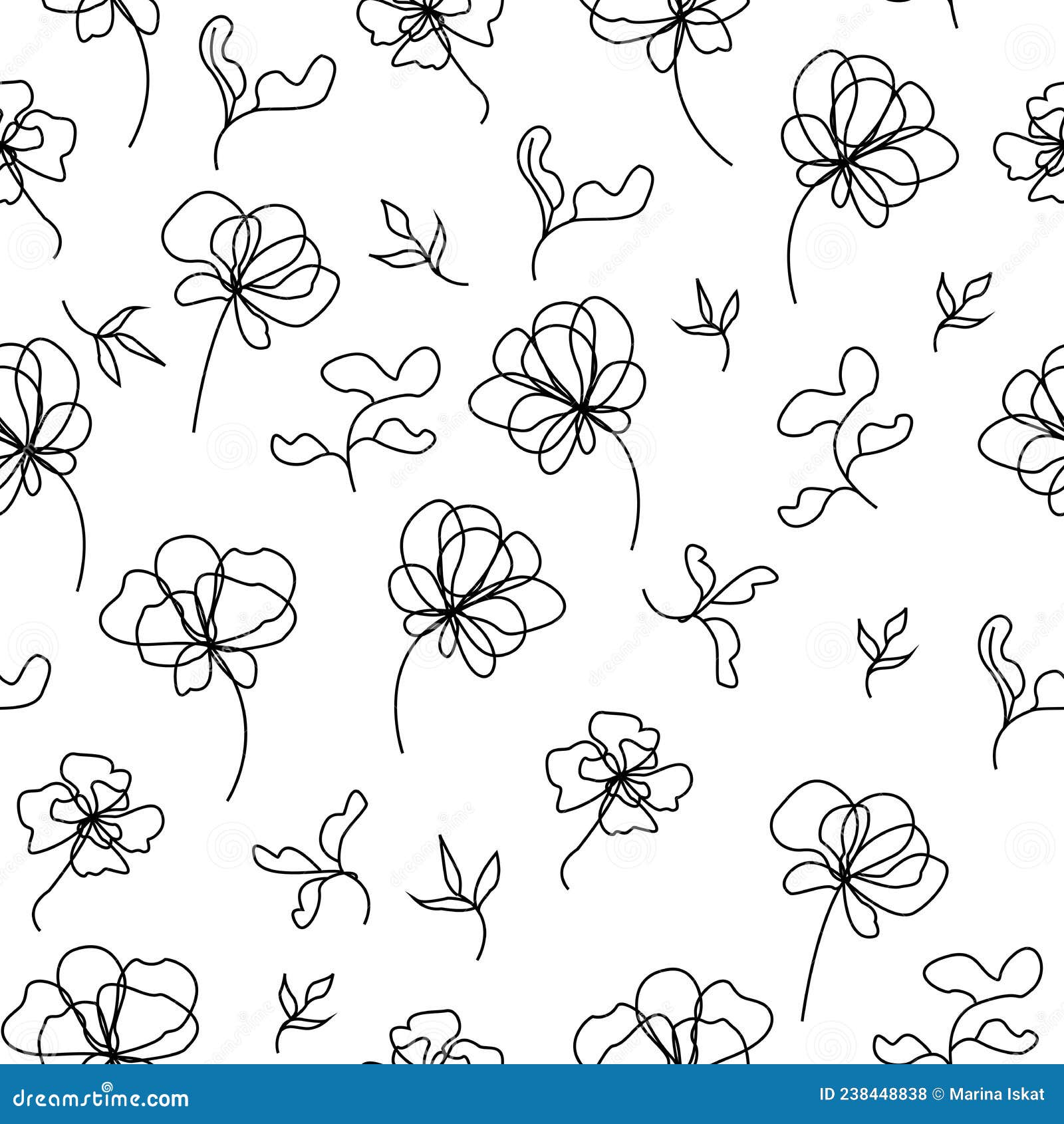 Vector Seamless Pattern with Outline Flowers Stock Illustration ...
