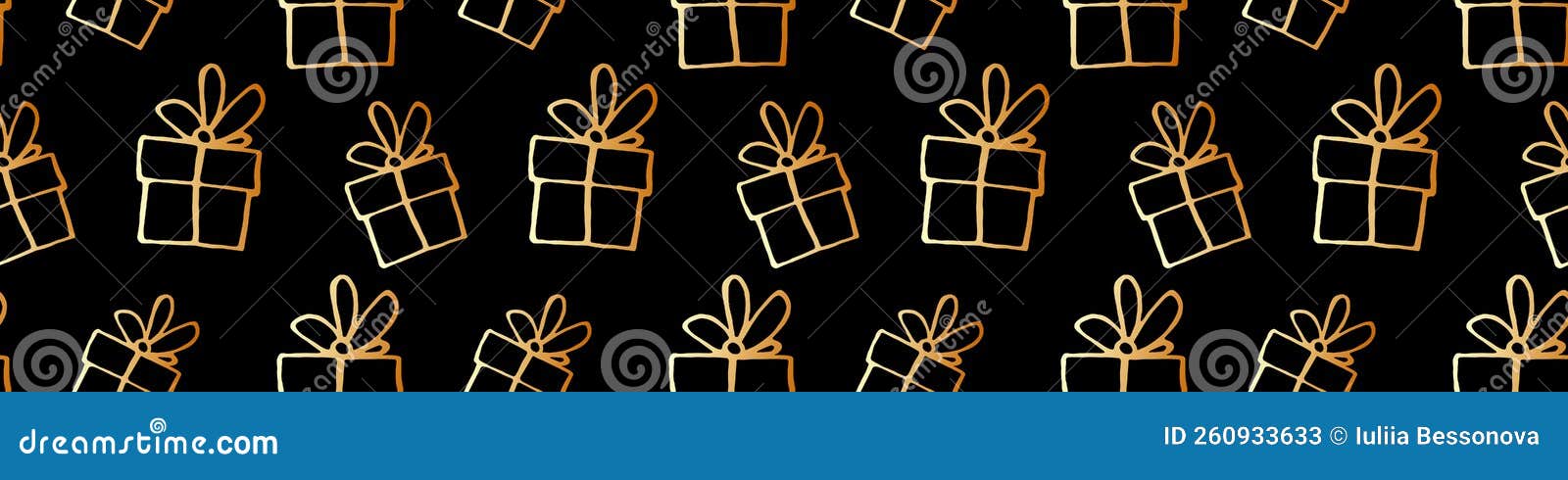 Vector Seamless Pattern with Outline Gift Box in Doodle Style. Cute ...
