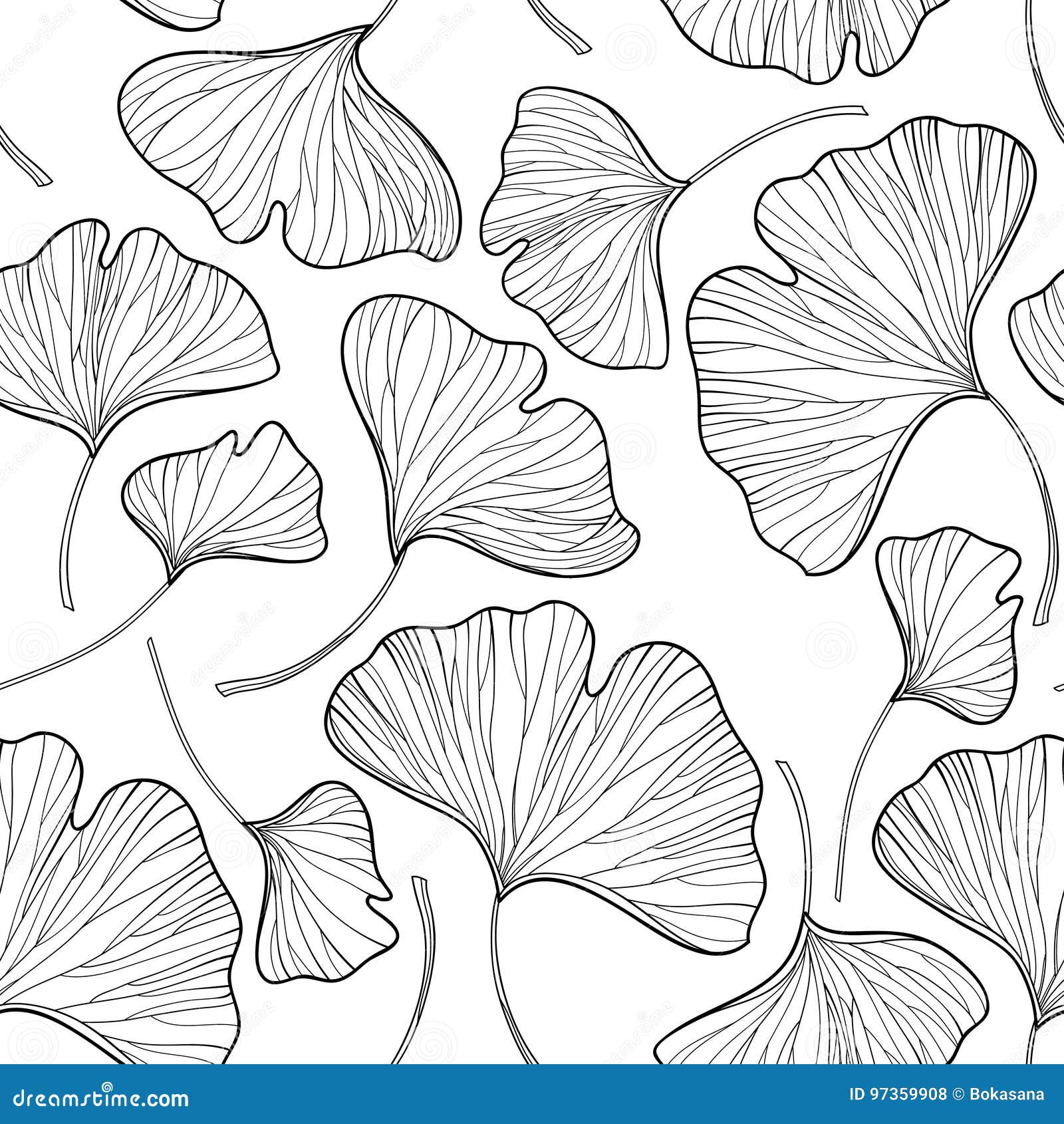 Vector Seamless Pattern with Outline Gingko or Ginkgo Biloba Leaves in ...