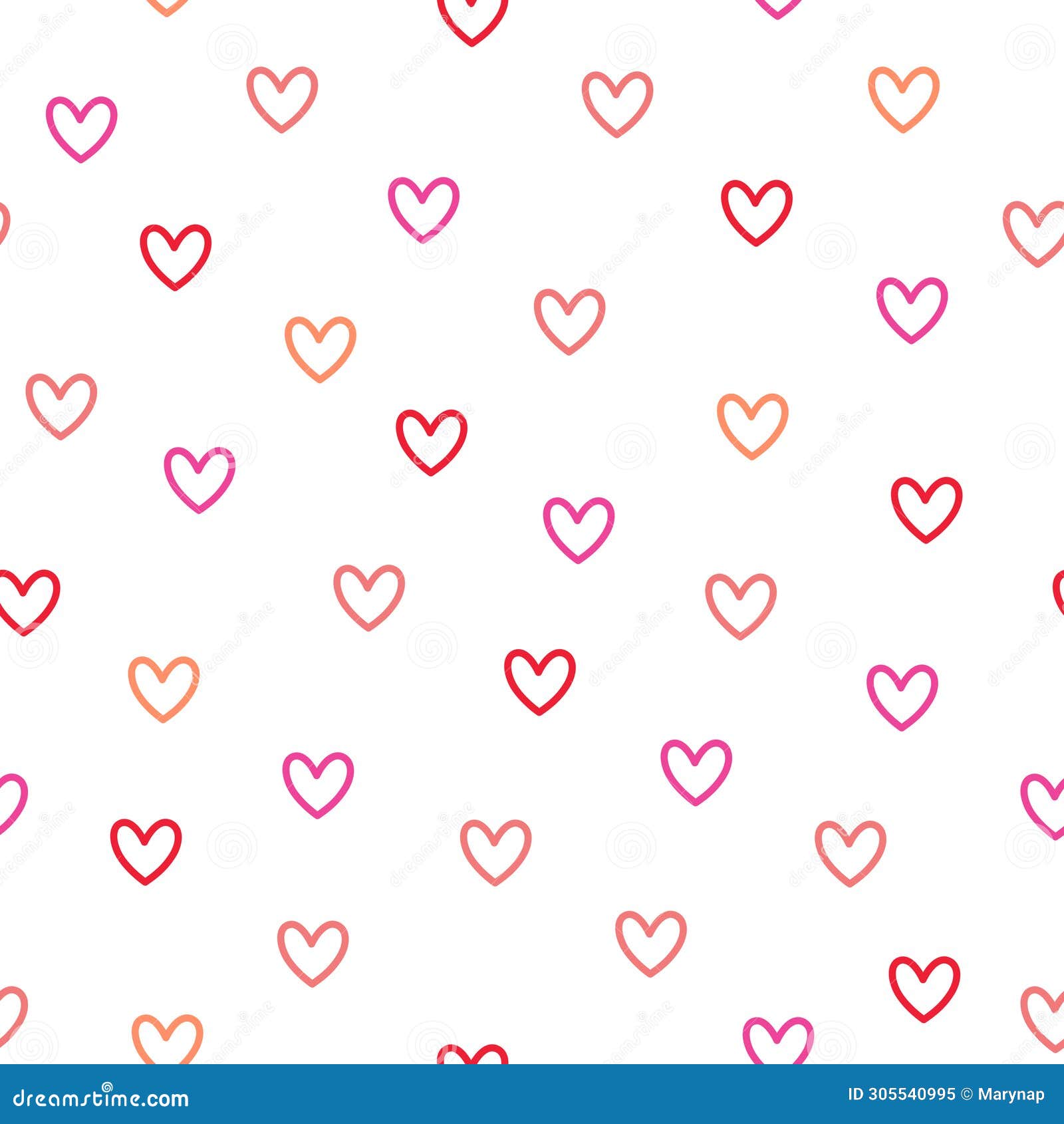 Vector Seamless Pattern with Outline Hearts on a White Background Stock ...