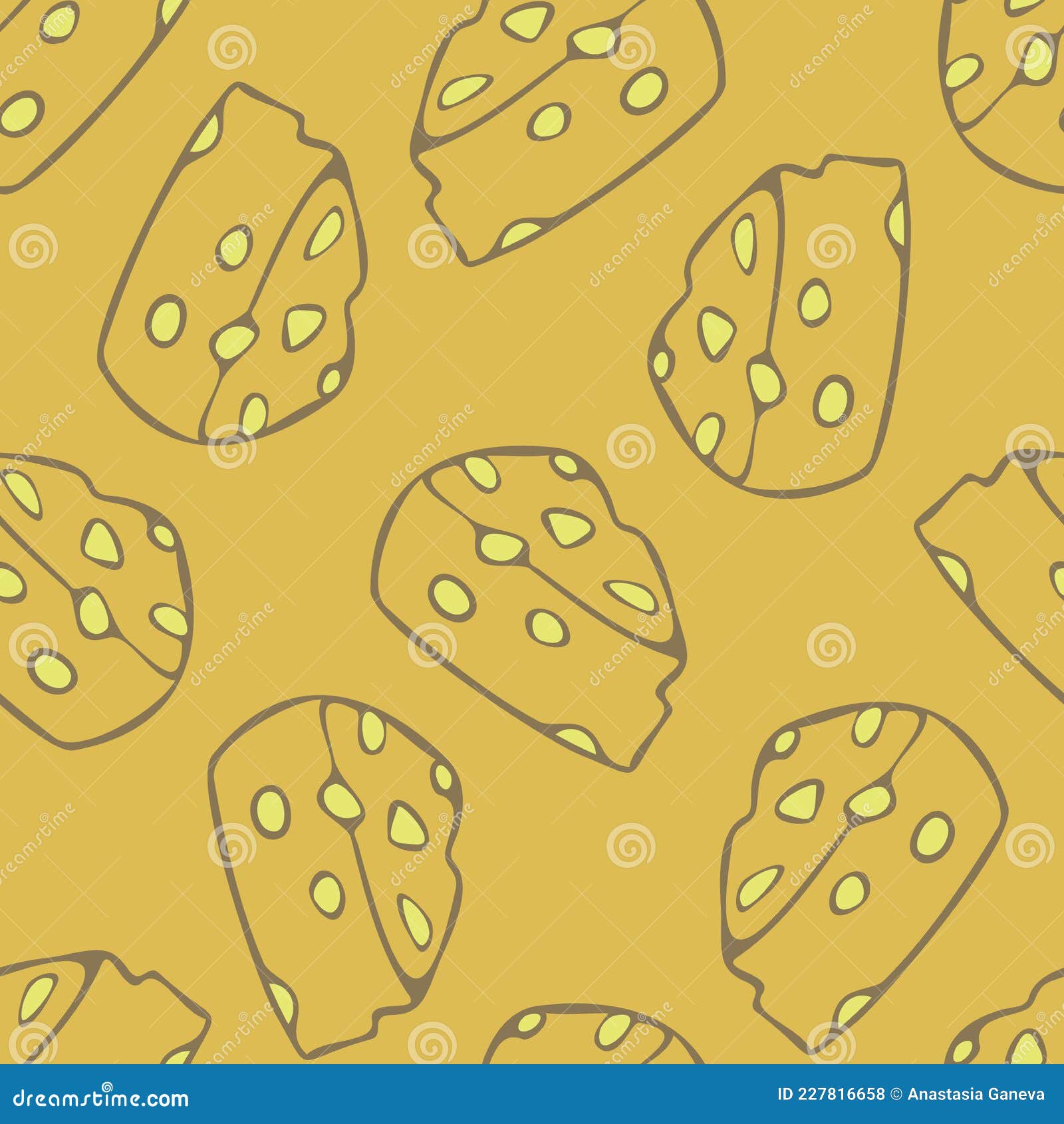 Vector Seamless Pattern with Outline Pieces of Cheese. Stock Vector ...
