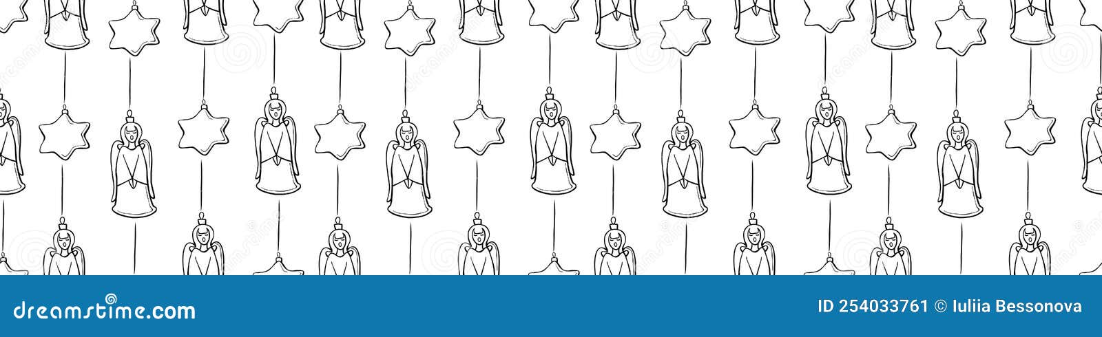Vector Seamless Pattern With Outline Singing Angels And Stars ...
