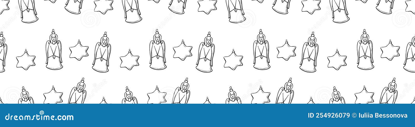 Vector Seamless Pattern with Outline Singing Angels and Stars ...