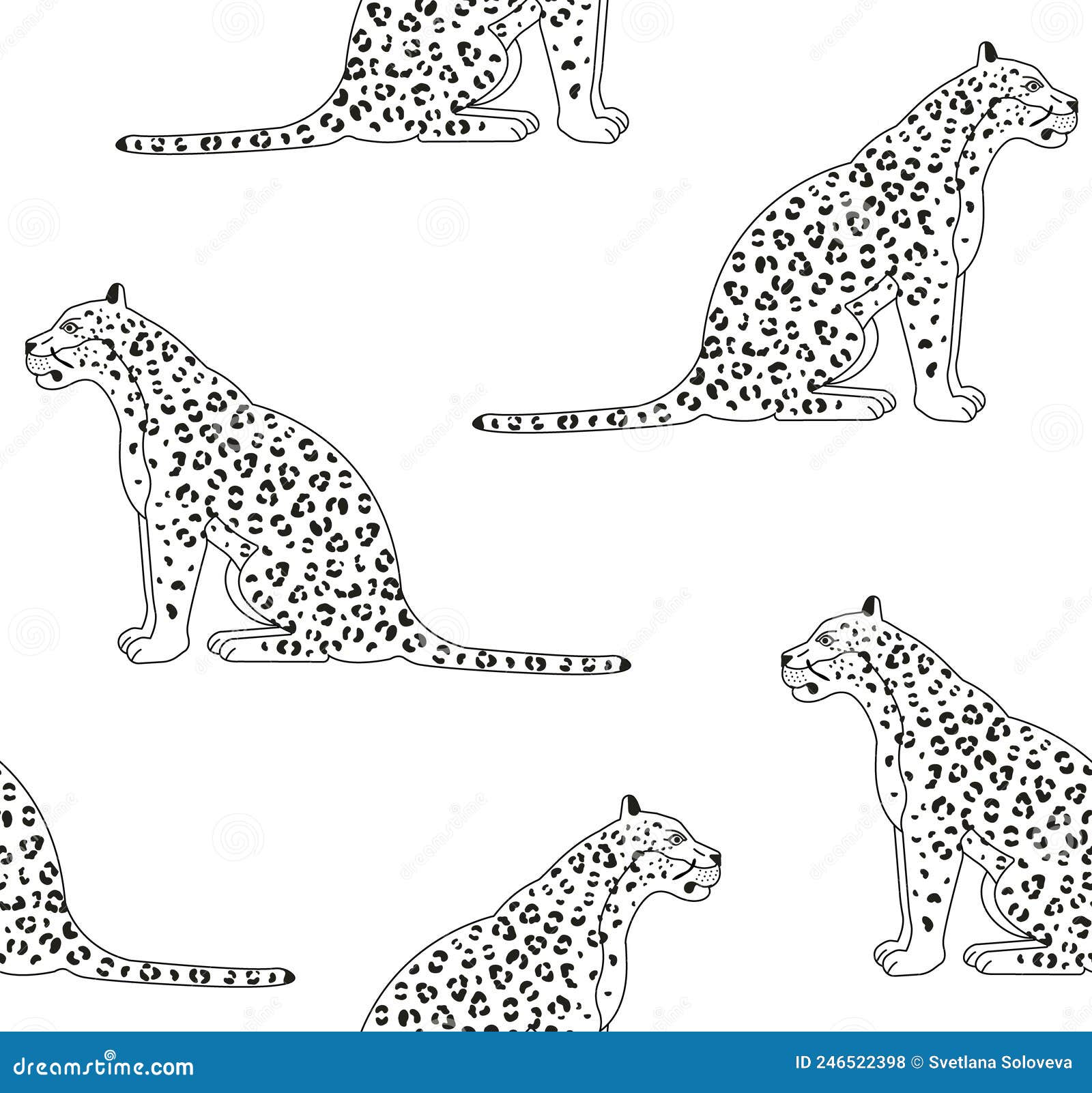 Vector Seamless Pattern of Outline Sitting Leopard Stock Vector ...
