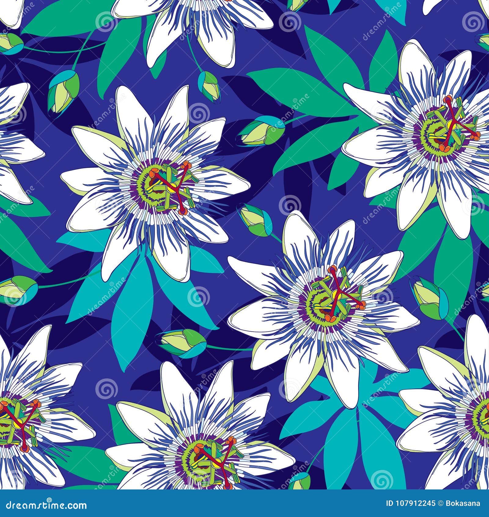 Vector Seamless Pattern with Outline Tropical Passiflora or Passion ...