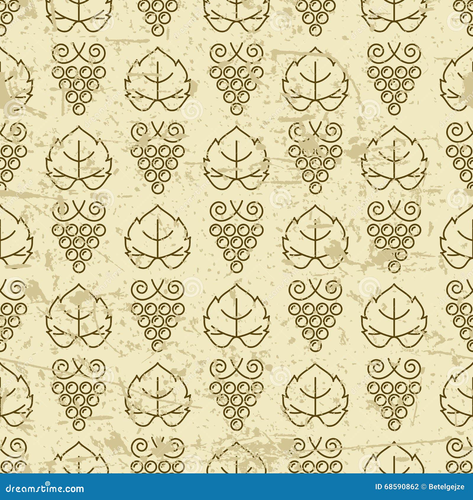 Vector Seamless Pattern with Outline Vine Grape and Grape Leaves. Stock ...