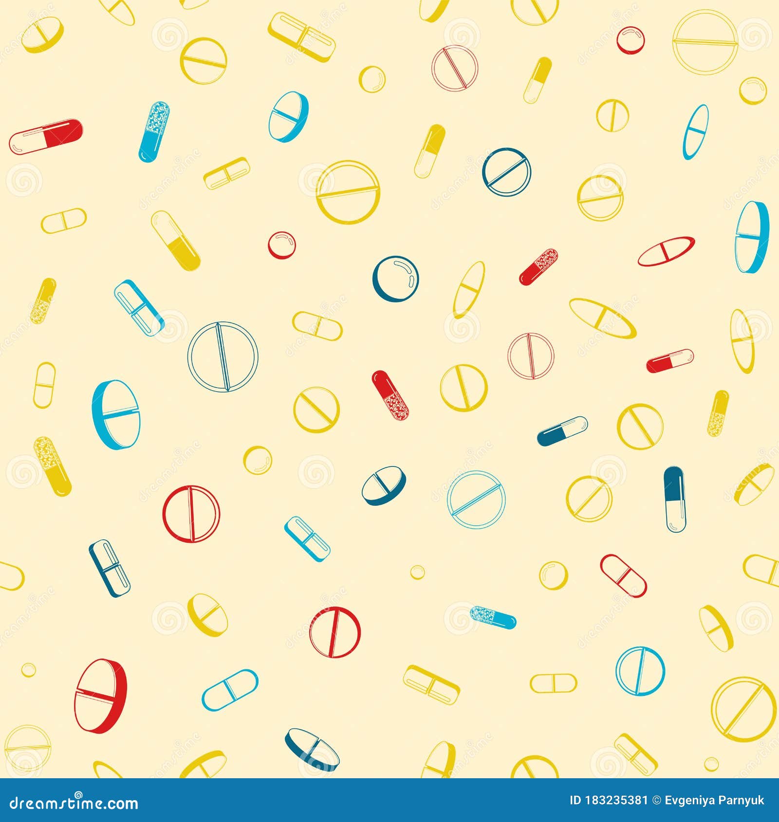 Vector Seamless Pattern with Outlines of Different Tablets, Capsules ...