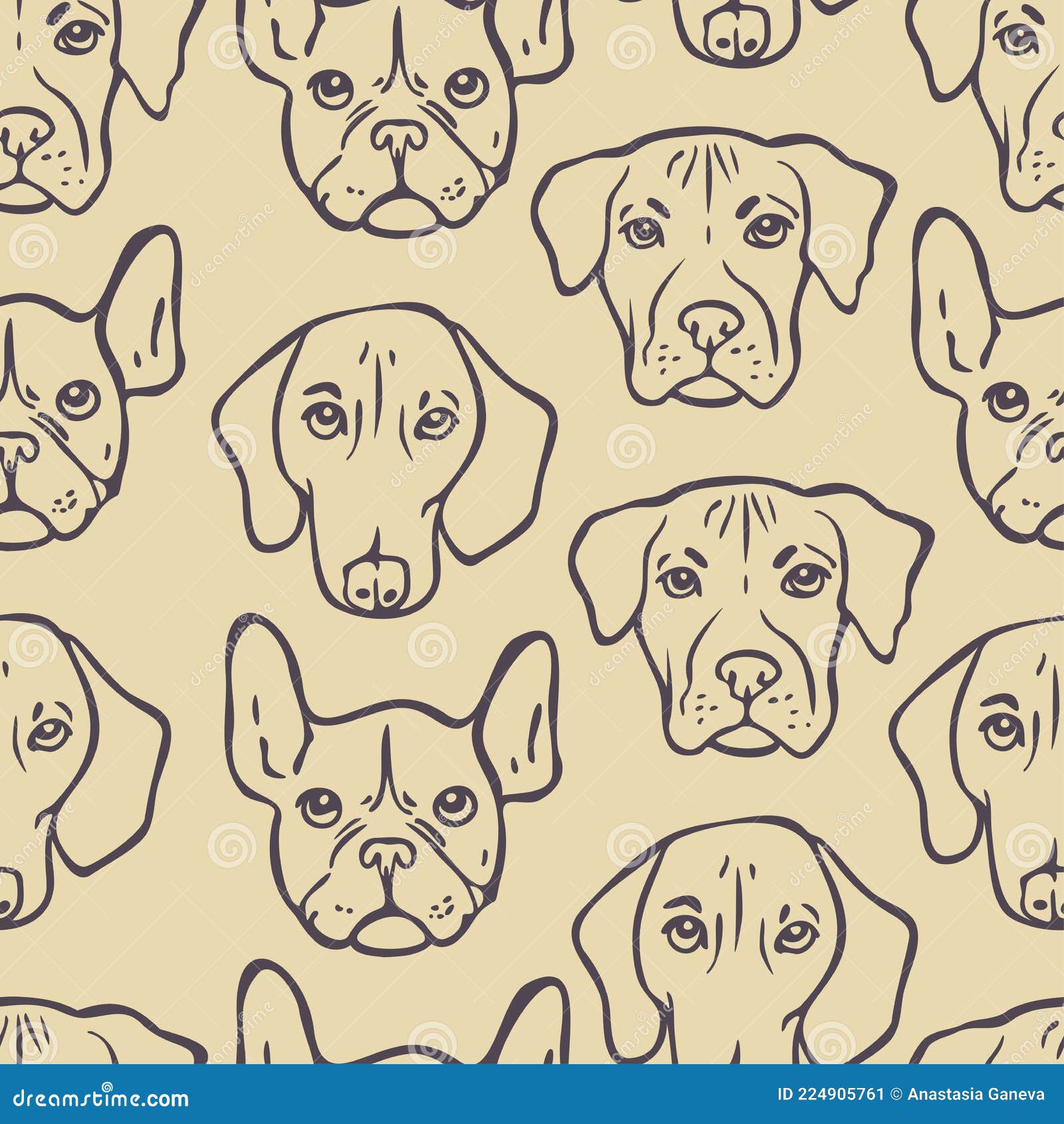 Vector Seamless Pattern with Outlines of Dogs Heads. Stock Vector ...