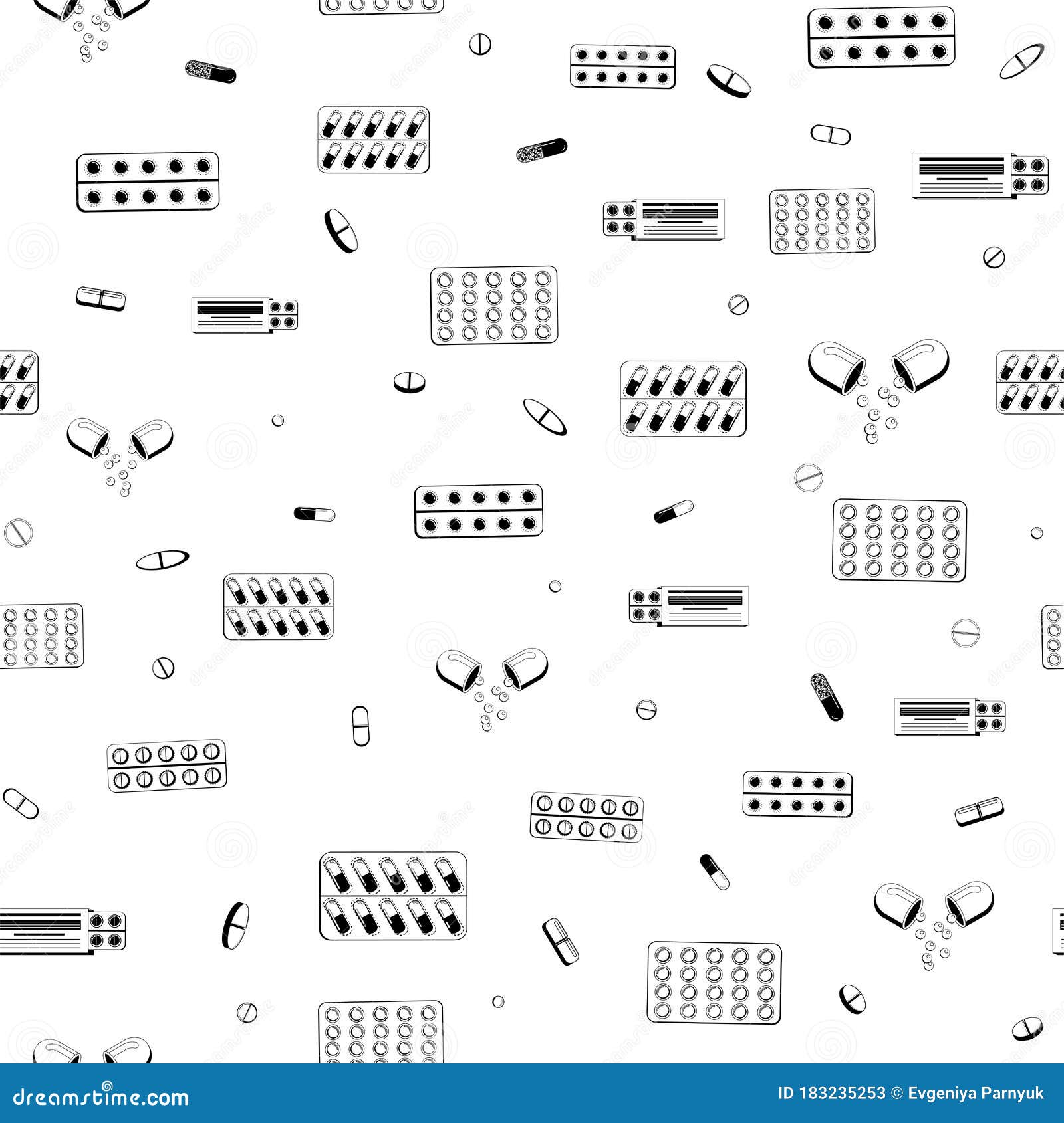 Vector Seamless Pattern with Outlines of Packing Blister with Capsules ...