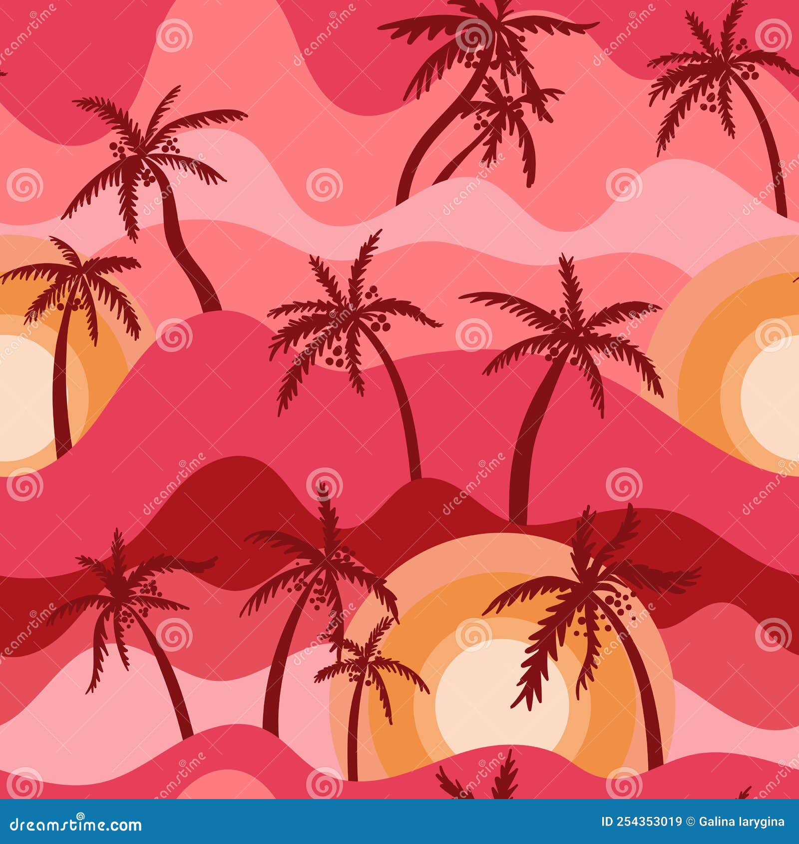 Vector Seamless Pattern of Palm Trees at Sunset Stock Vector ...
