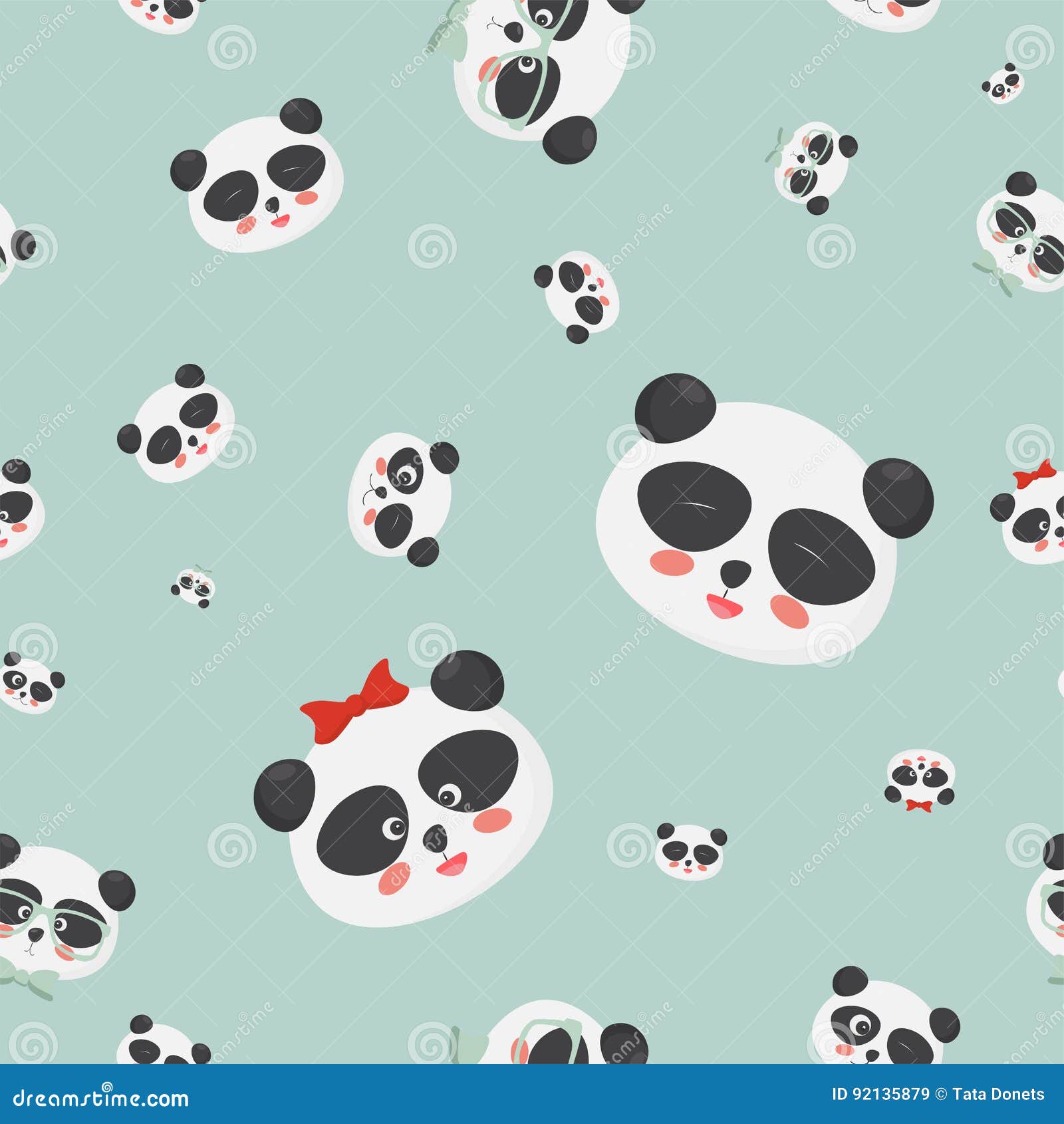 Vector Seamless Pattern: Panda Bear Faces on a Light Blue Background ...