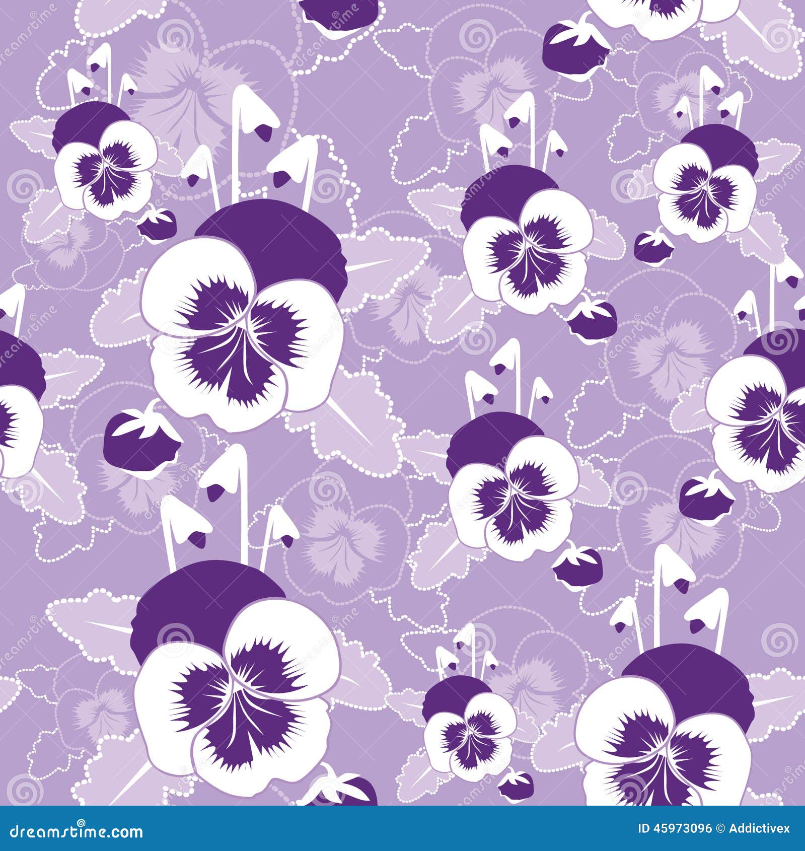 Vector Seamless Pattern of Pansy Flowers Stock Vector - Illustration of ...