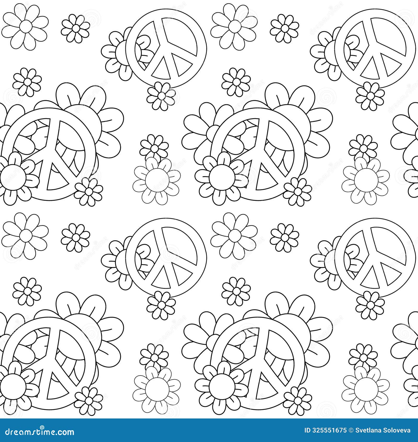 Vector Seamless Pattern of Peace and Flower Stock Vector - Illustration ...