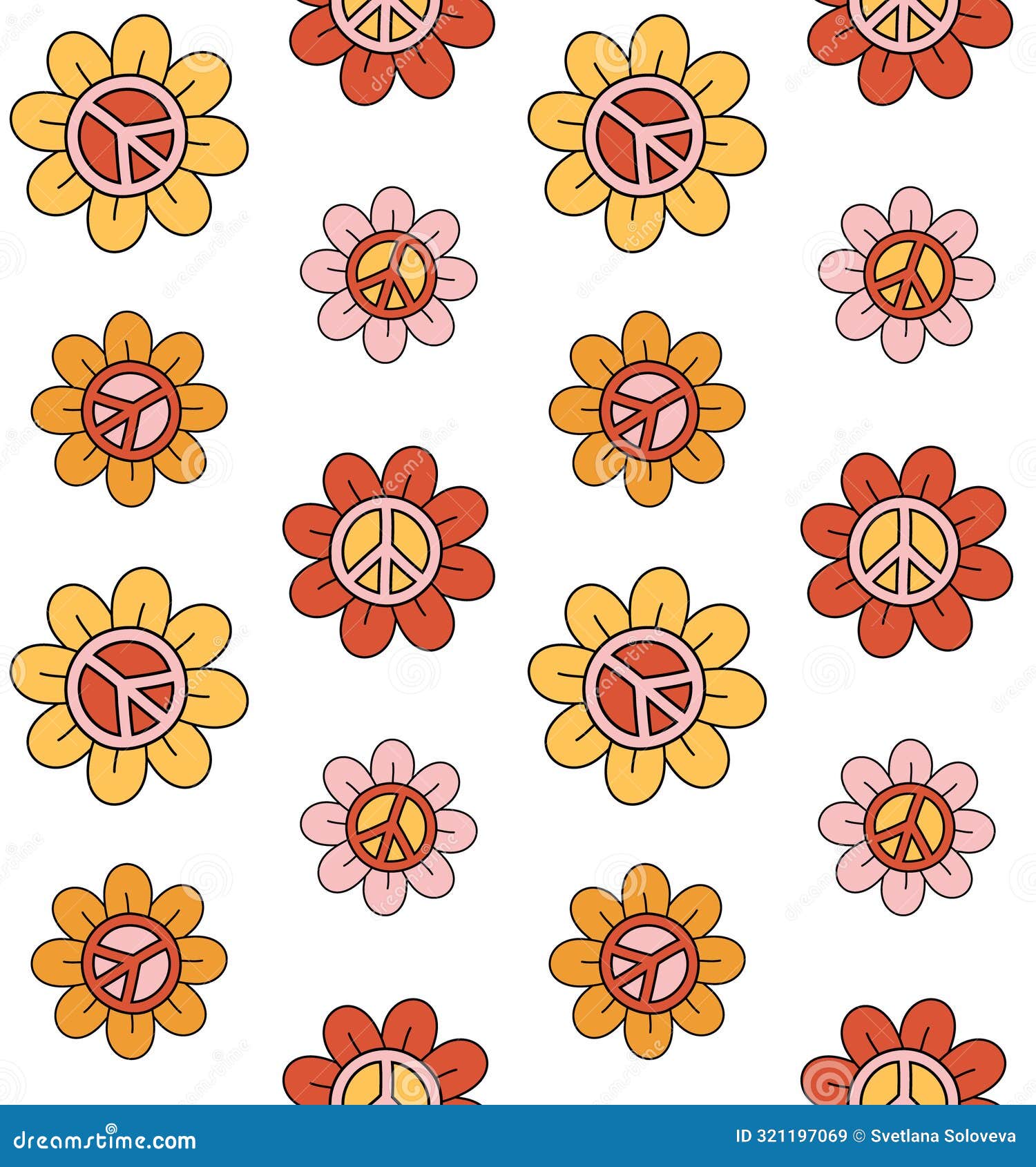 Vector Seamless Pattern of Peace Sign and Flowers Stock Vector ...