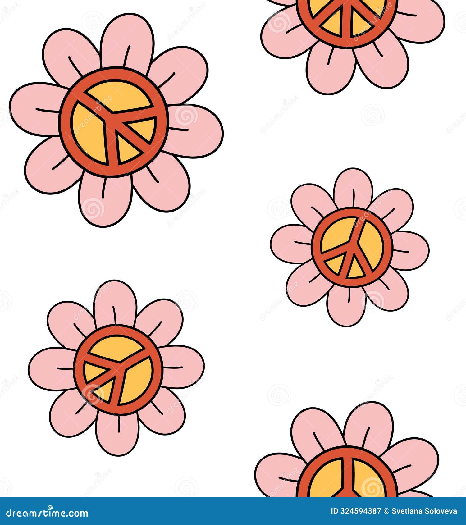 Vector Seamless Pattern of Peace Sign and Flowers Stock Vector ...