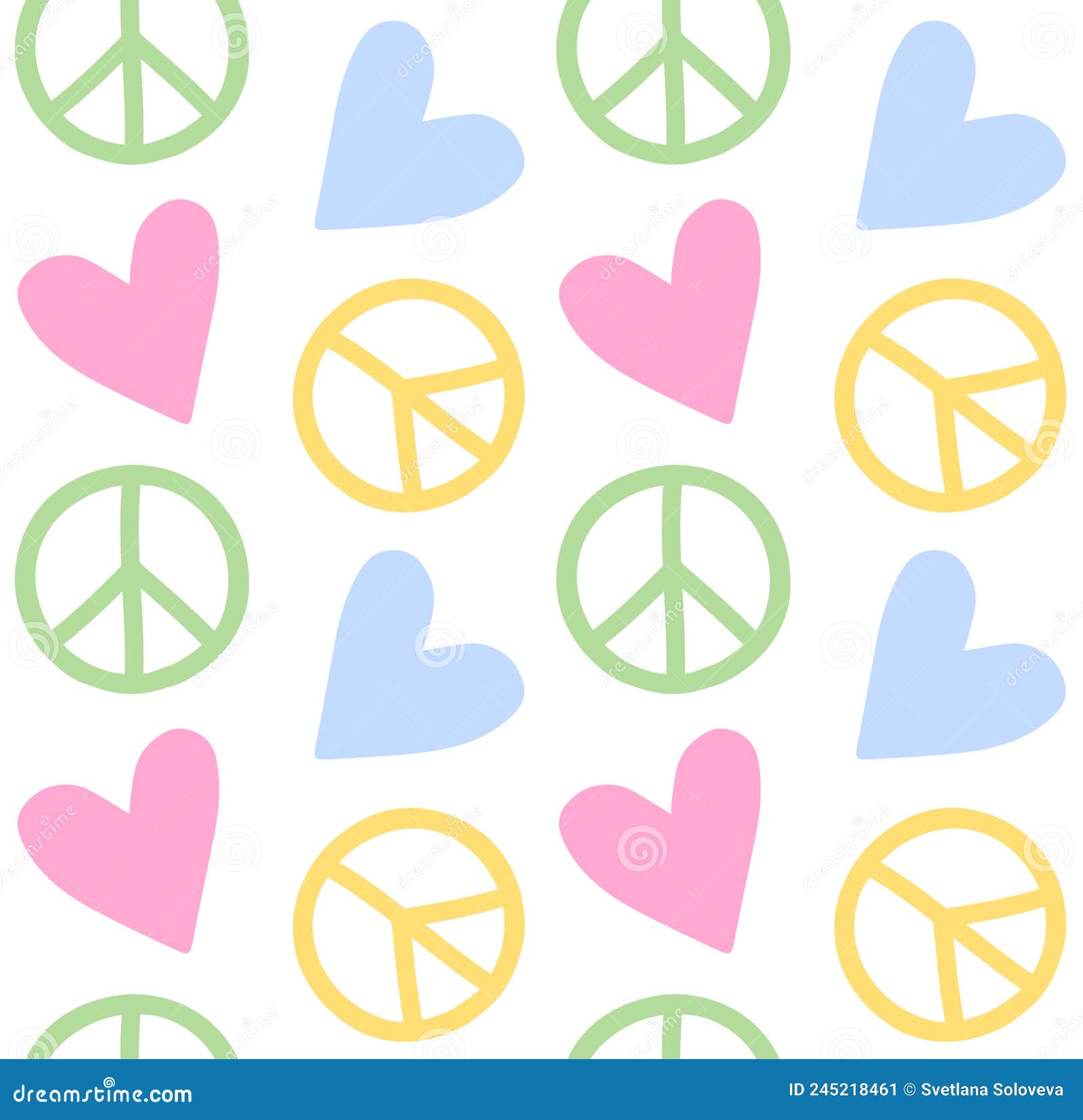 Vector Seamless Pattern of Peace Signs and Hearts Stock Vector ...