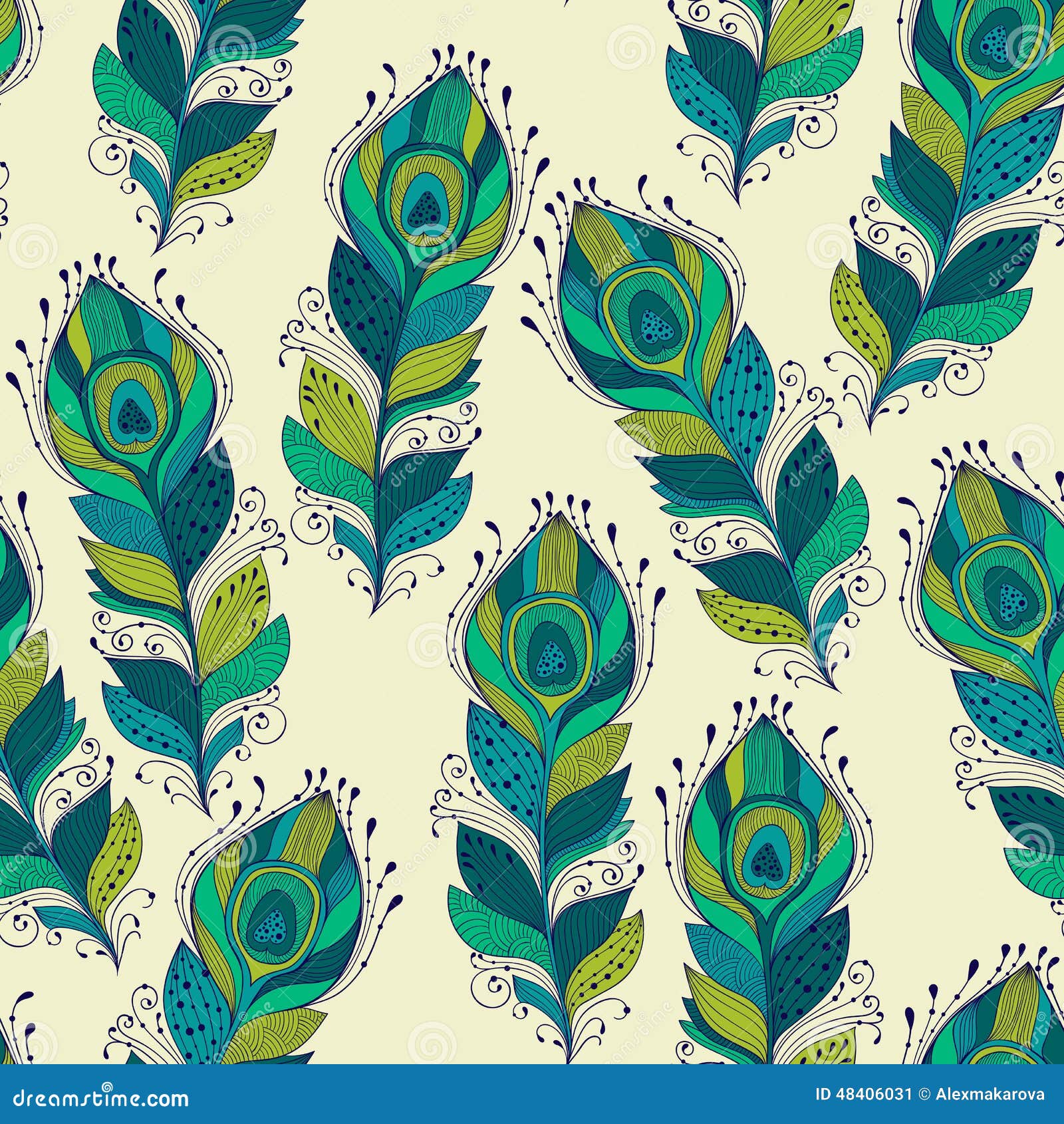 Vector Seamless Pattern with Peacock Feathers Stock Vector ...