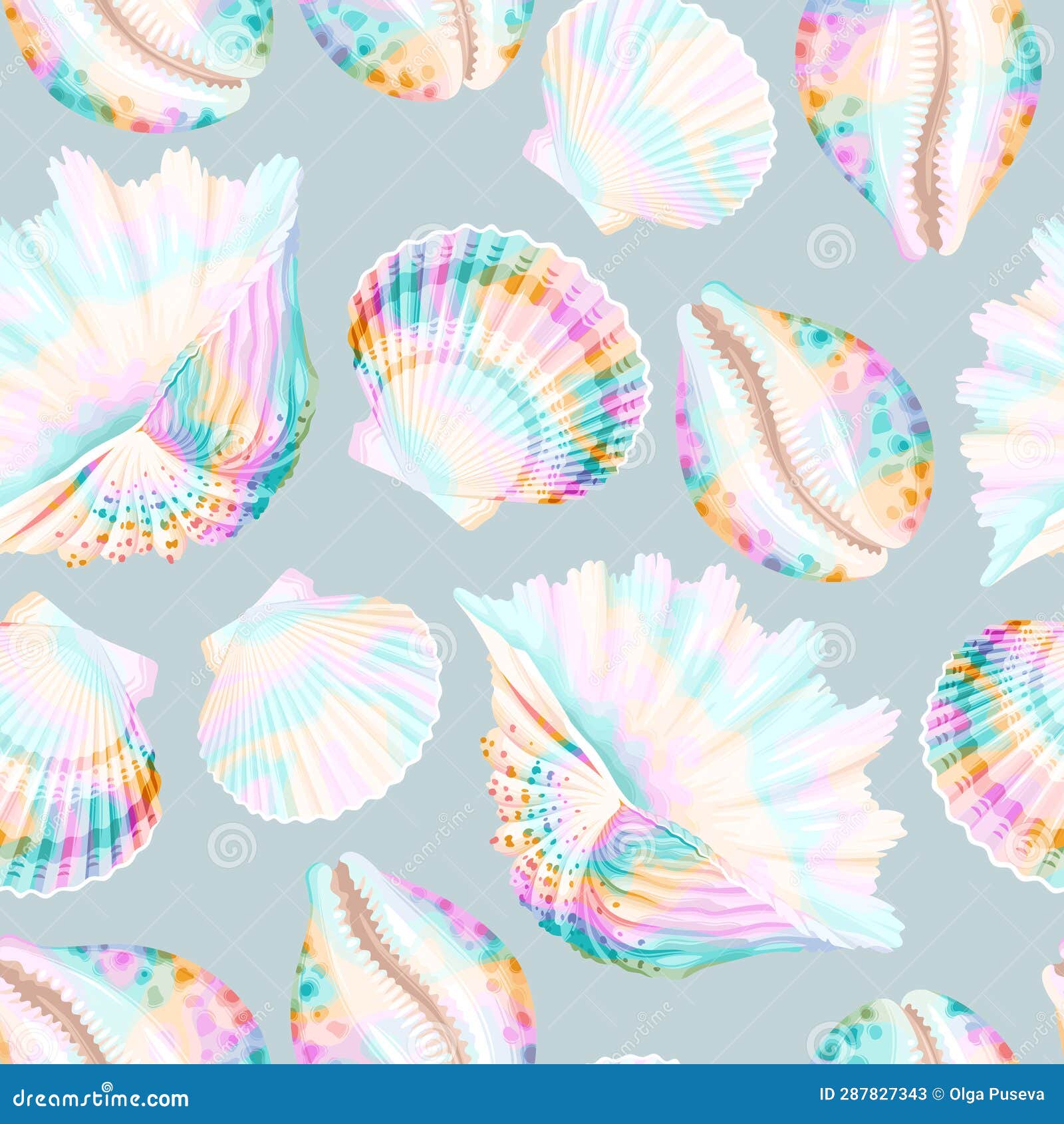 White and Pearly Shells Vector Seamless Pattern Stock Illustration ...