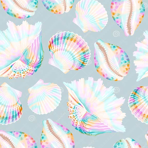 White and Pearly Shells Vector Seamless Pattern Stock Illustration ...