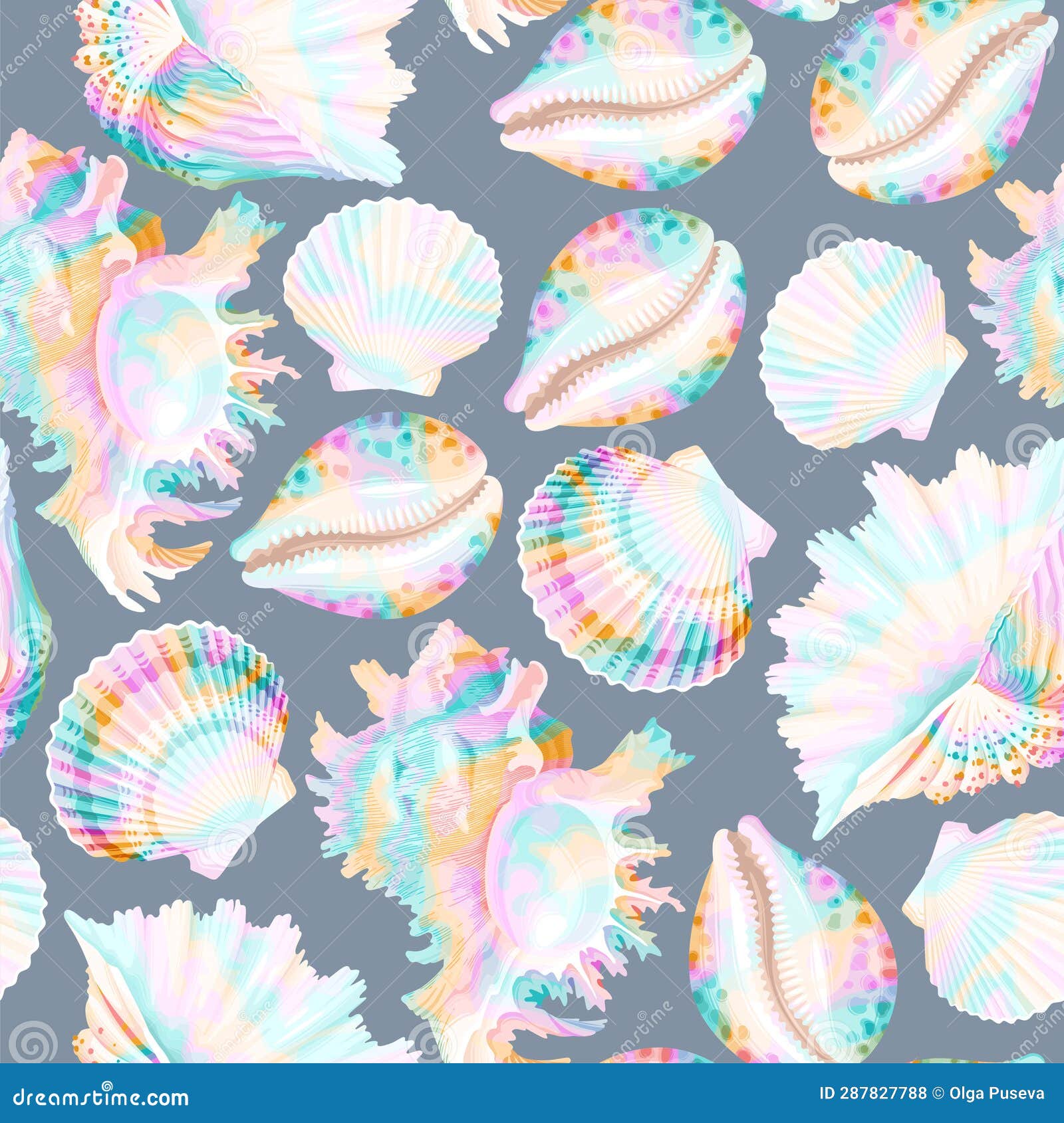 White and Pearly Shells Vector Seamless Pattern Stock Illustration ...