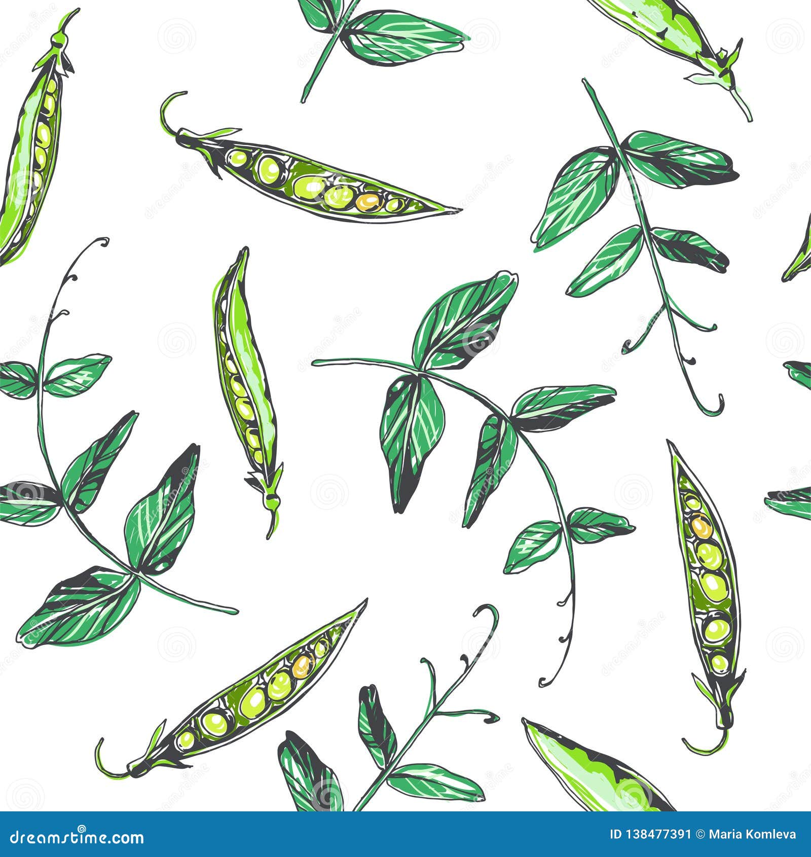 Vector Seamless Pattern with Peas in Sketch Style. Hand Drawn Texture ...