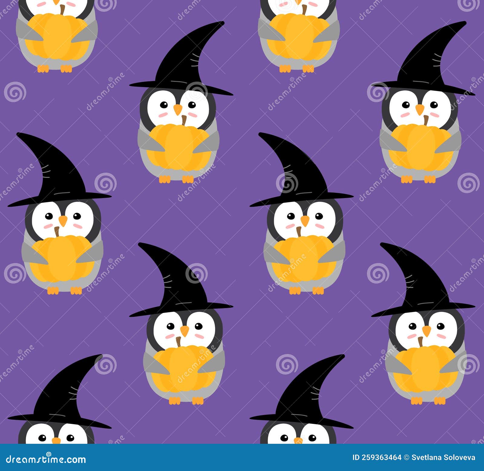 Vector Seamless Pattern of Penguin with Witch Hat Stock Vector ...