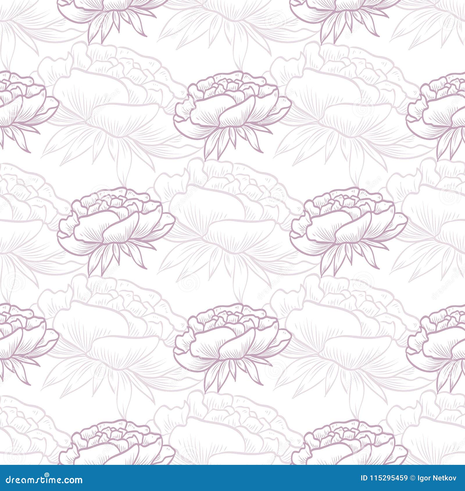 Vector Seamless Pattern of Peony Flowers Stock Vector - Illustration of ...