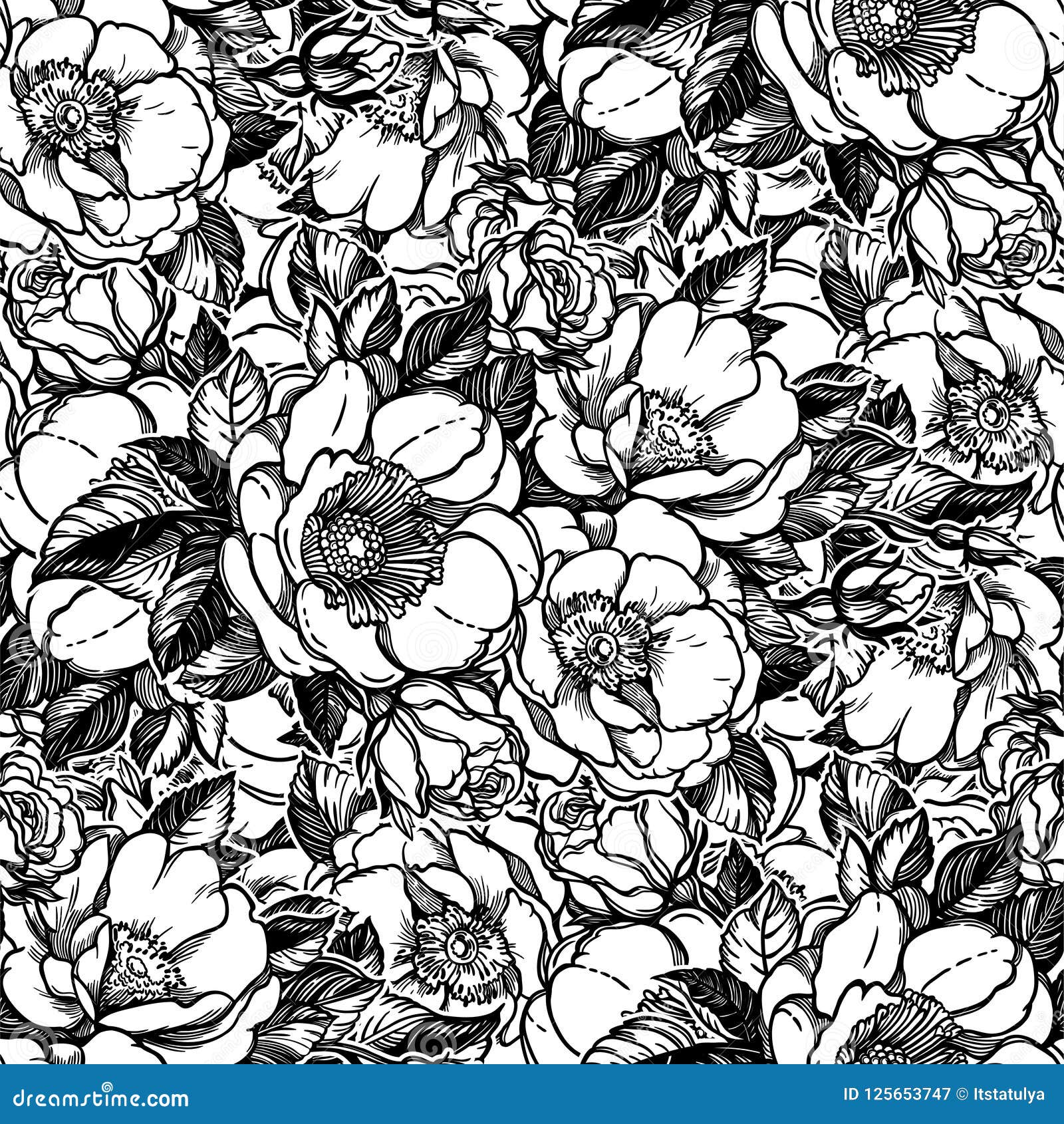 Vector Seamless Pattern with Peony Flowers. Stock Vector - Illustration ...