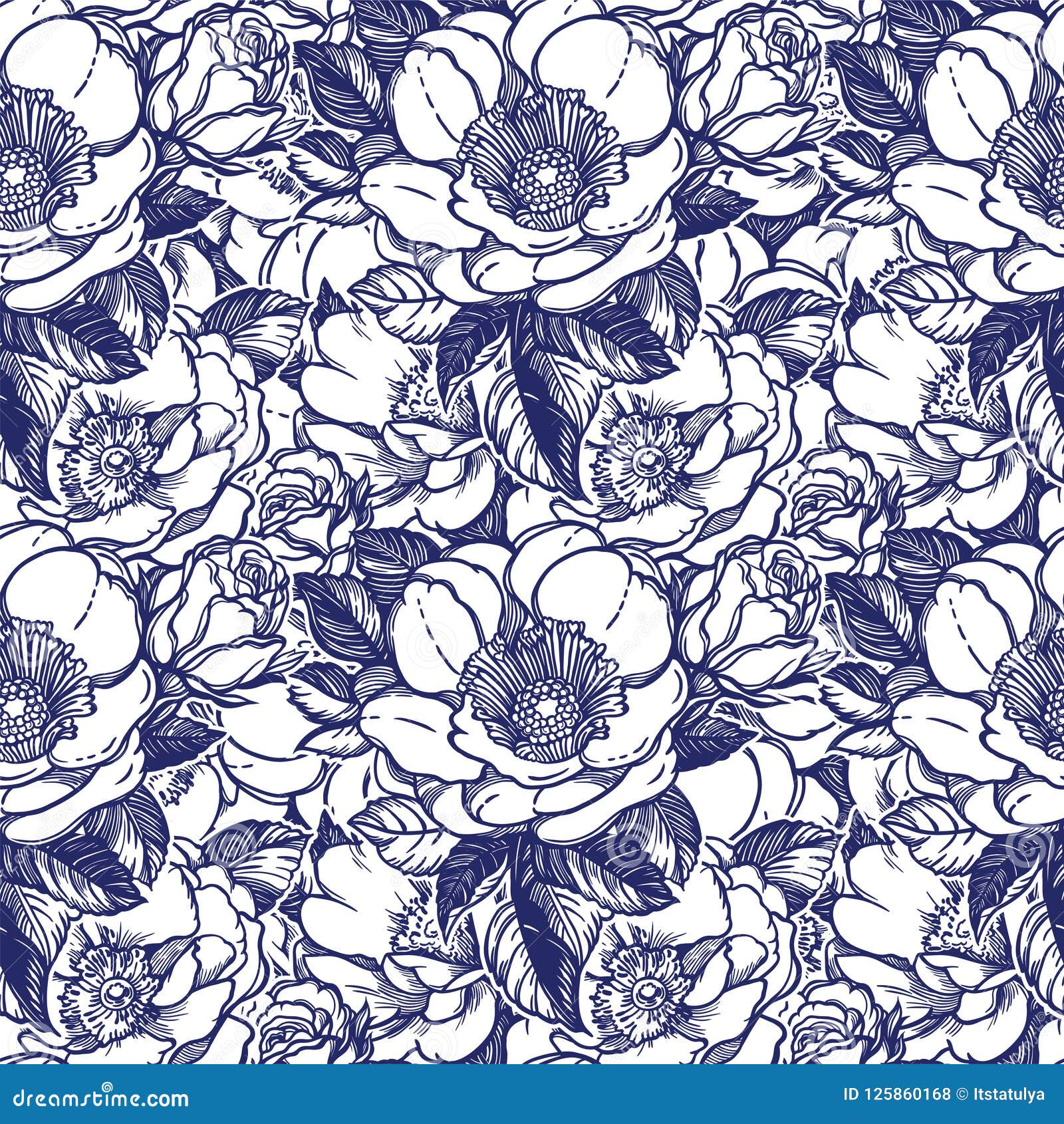 Vector Seamless Pattern with Peony Flowers. Stock Vector - Illustration ...
