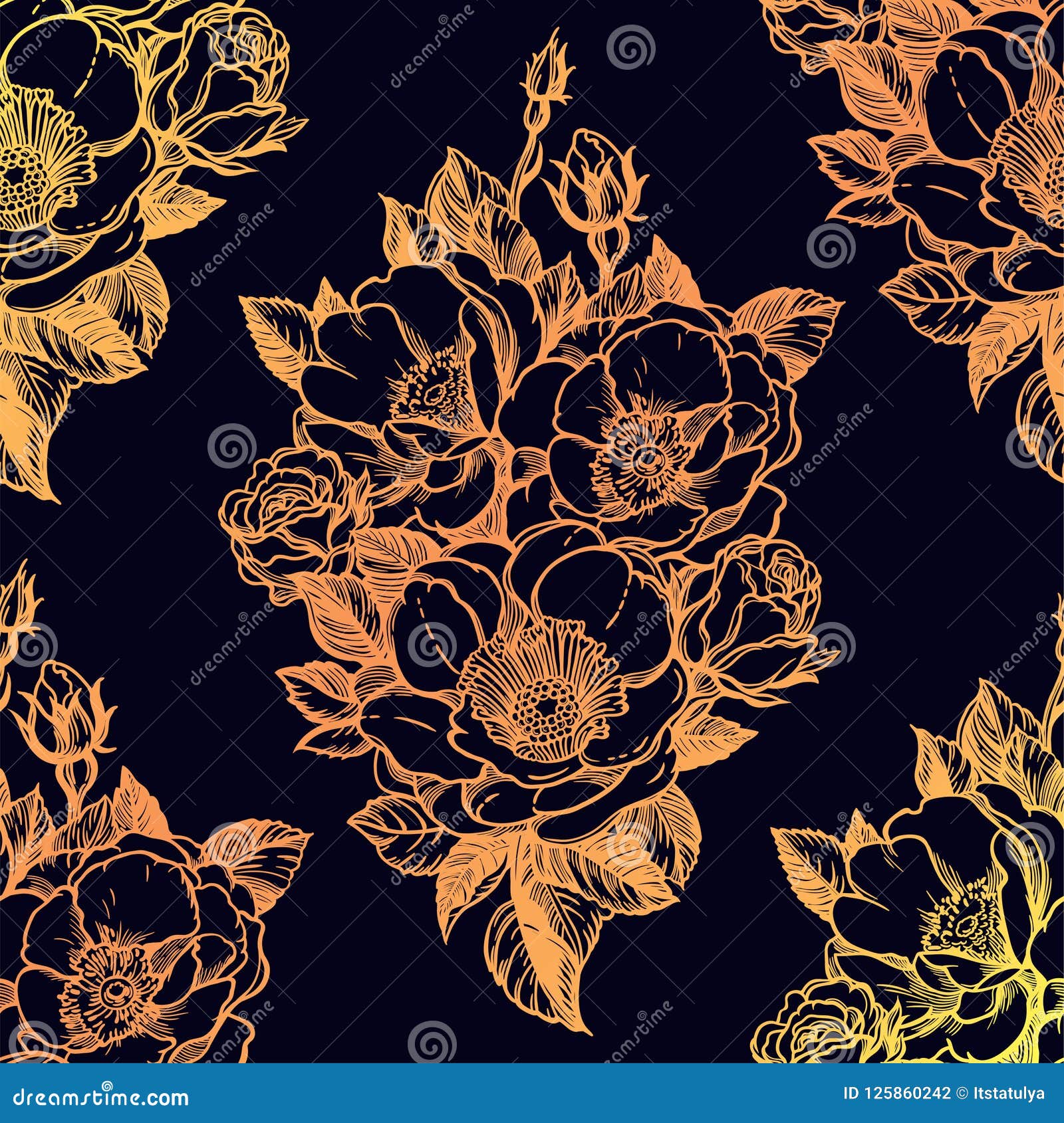 Vector Seamless Pattern with Peony Flowers. Stock Vector - Illustration ...