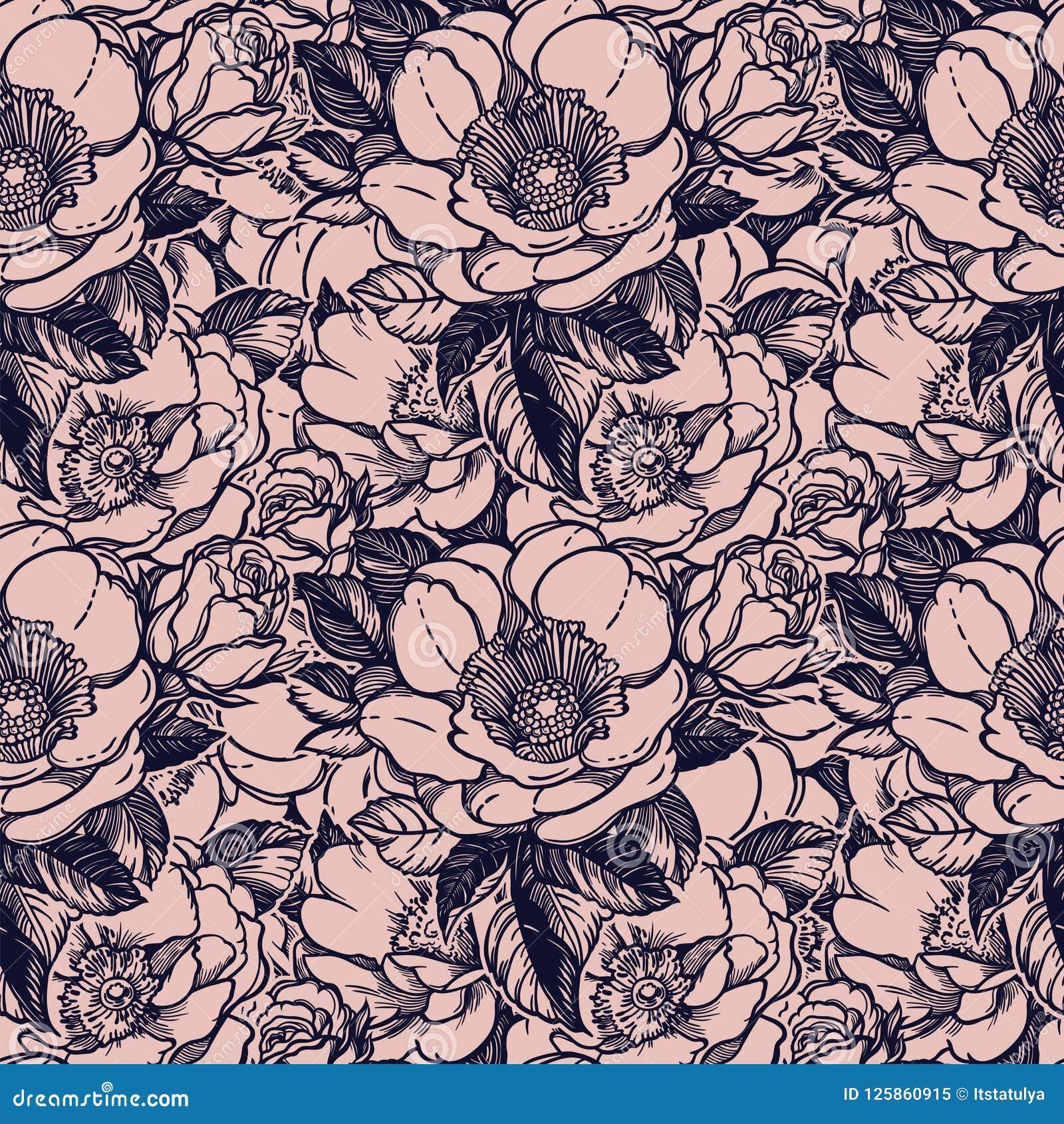 Vector Seamless Pattern with Peony Flowers. Stock Vector - Illustration ...
