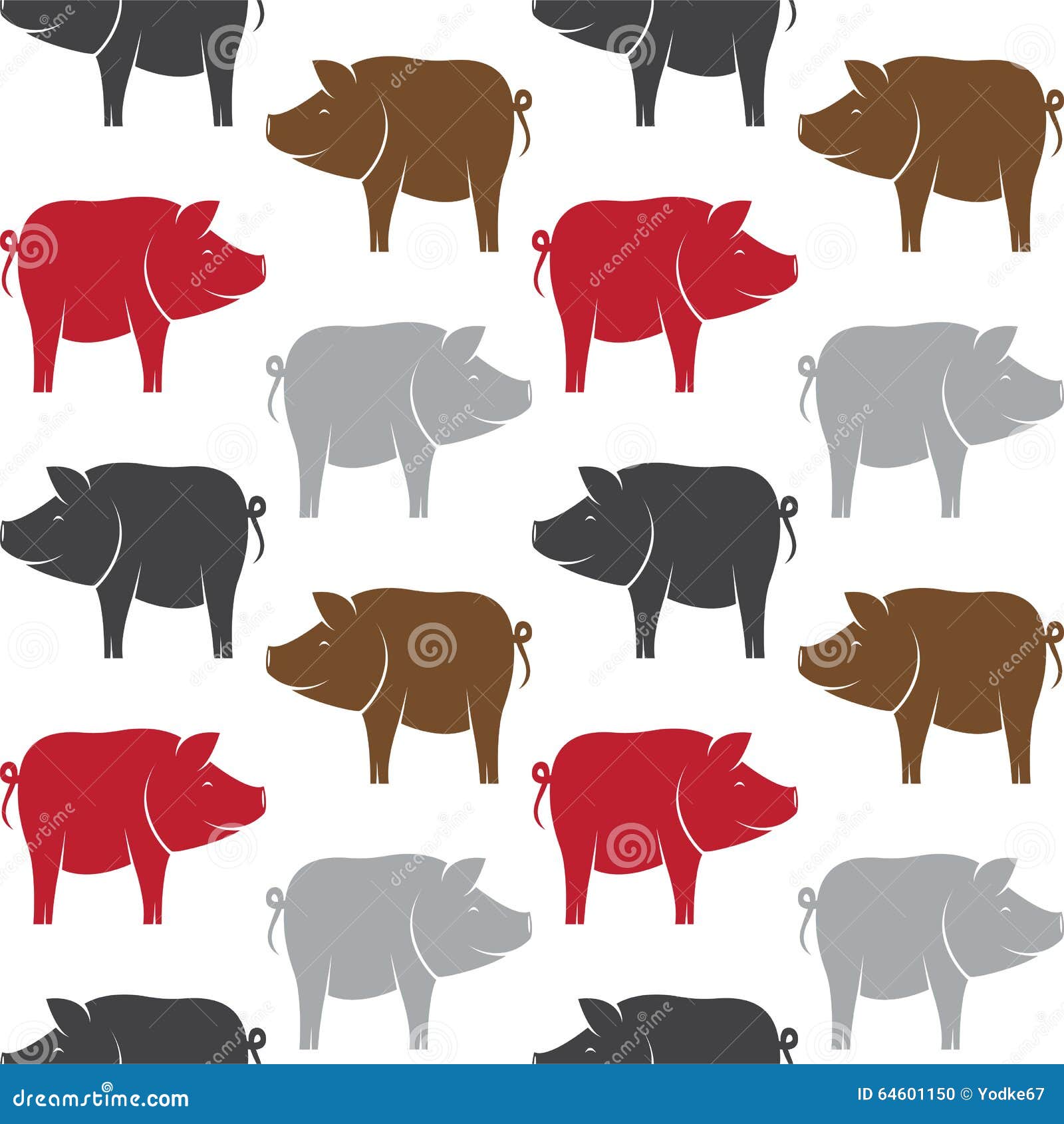 Vector Seamless Pattern with Pig on White Background. Stock Vector ...