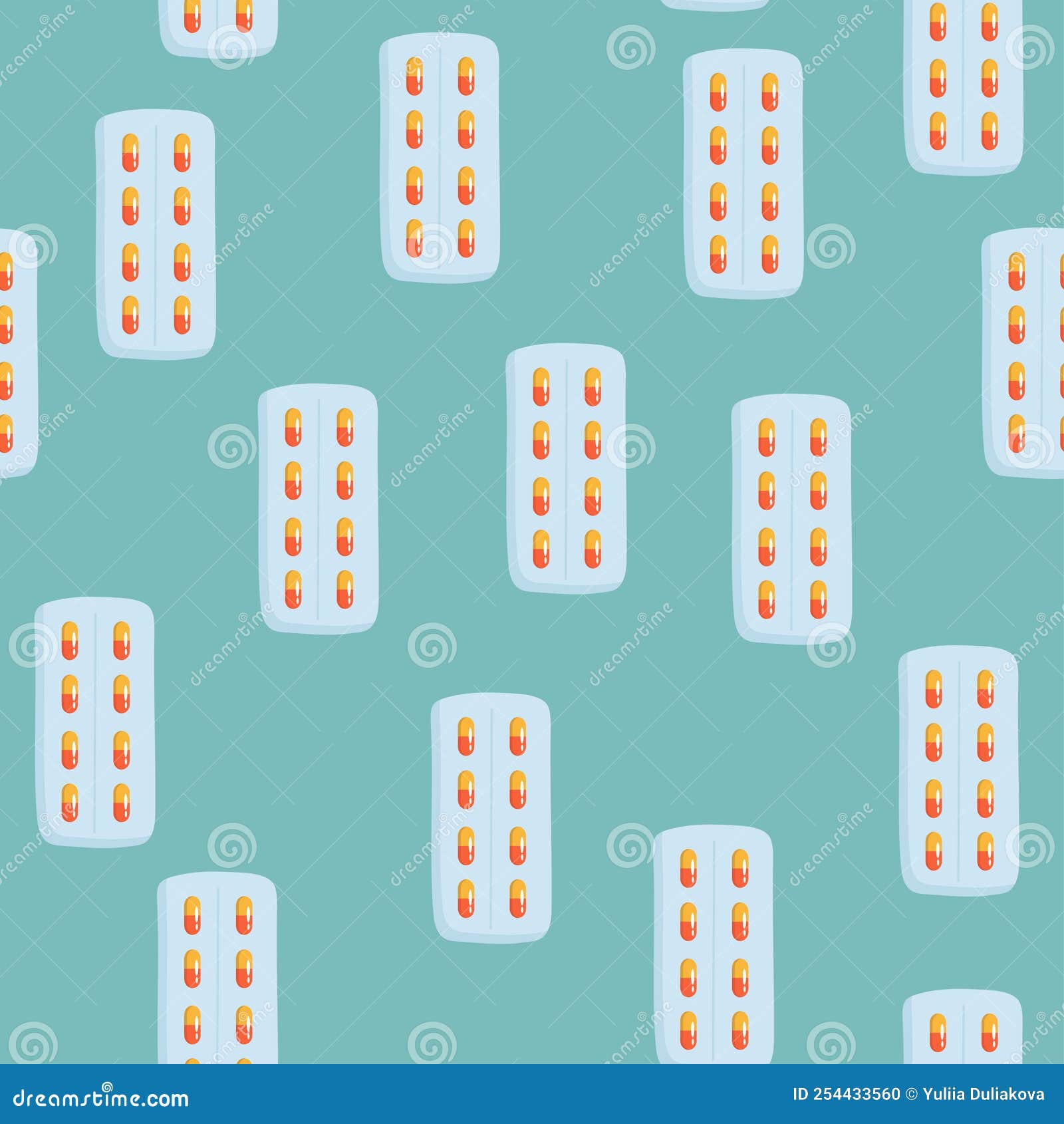 Vector Seamless Pattern with Pills Tablets in Line Style. Stock Vector ...