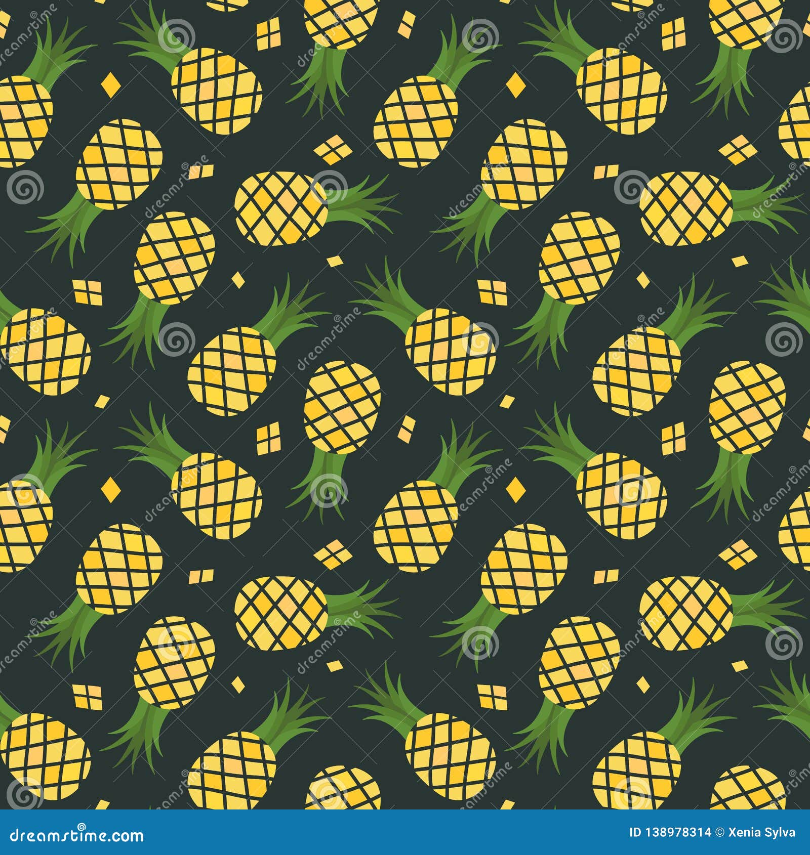 Vector Seamless Pattern with Pineapples on Dark Background. Stock ...