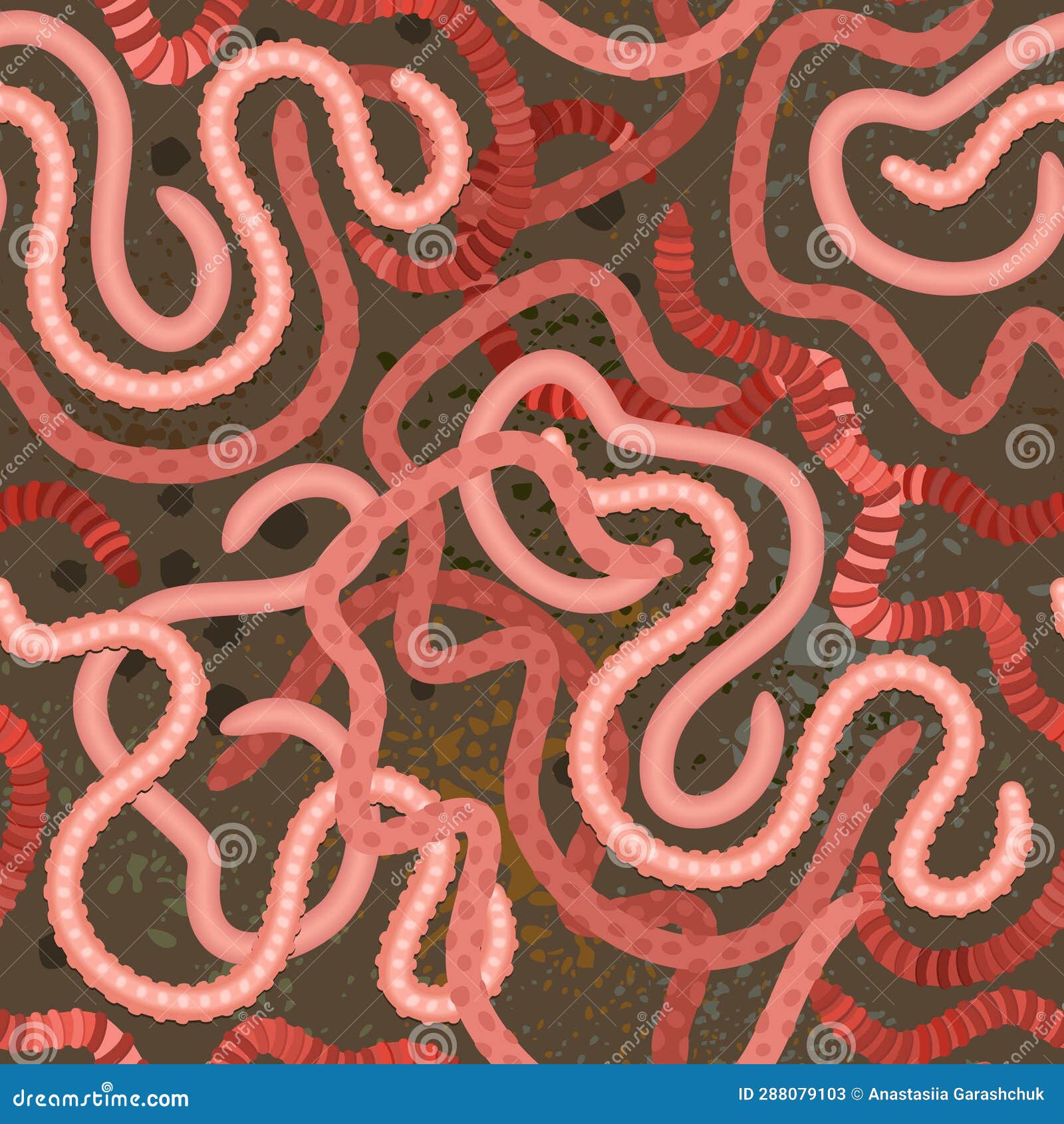 Pink Earthworms In Garden Soil. Ground Cutaway With Worms. Farming And ...