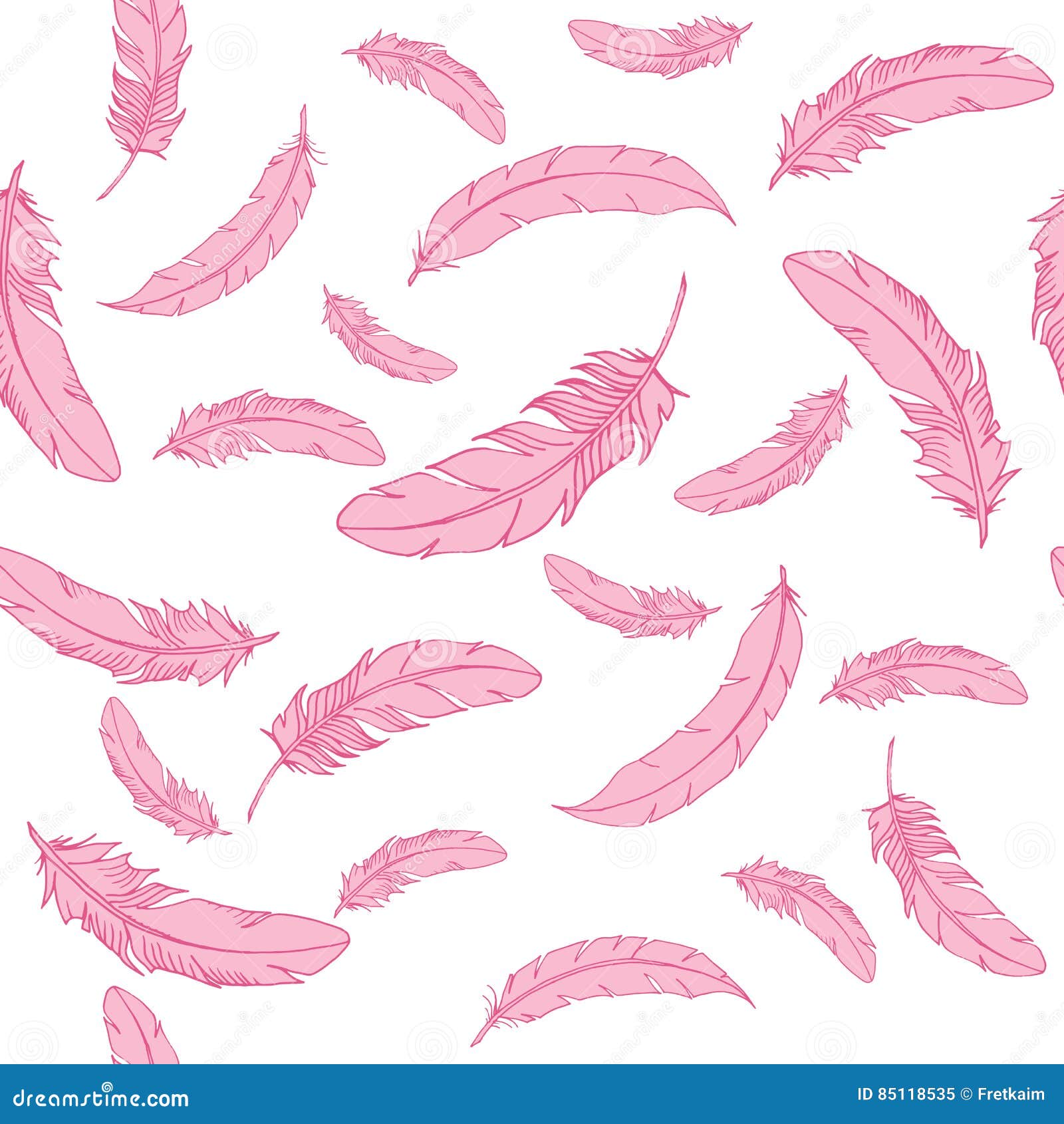 Vector Seamless Pattern with Pink Falling Feathers on White Background ...