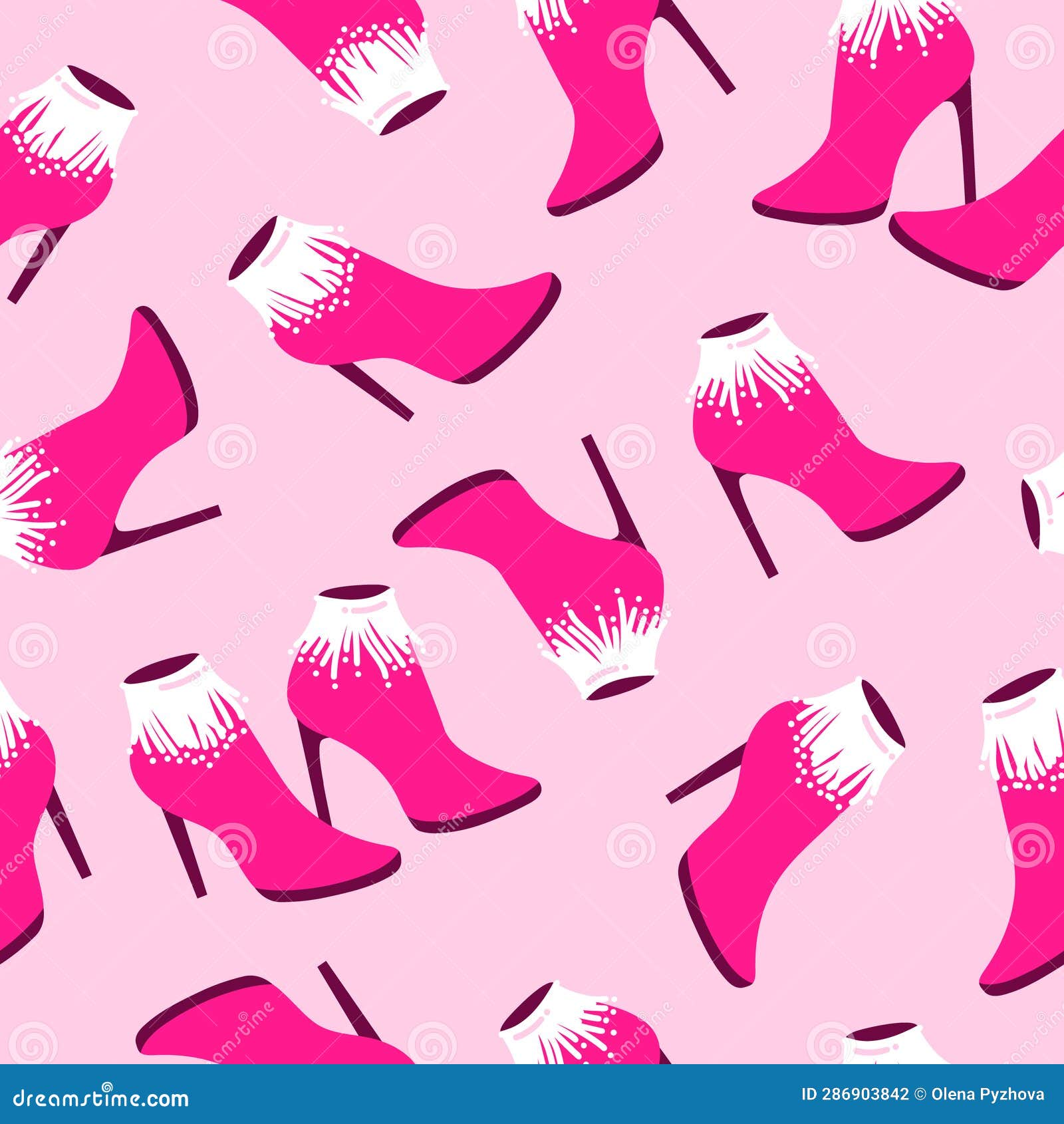 Vector Seamless Pattern with Pink Fashionable Shoes. Handdrawn Texture ...
