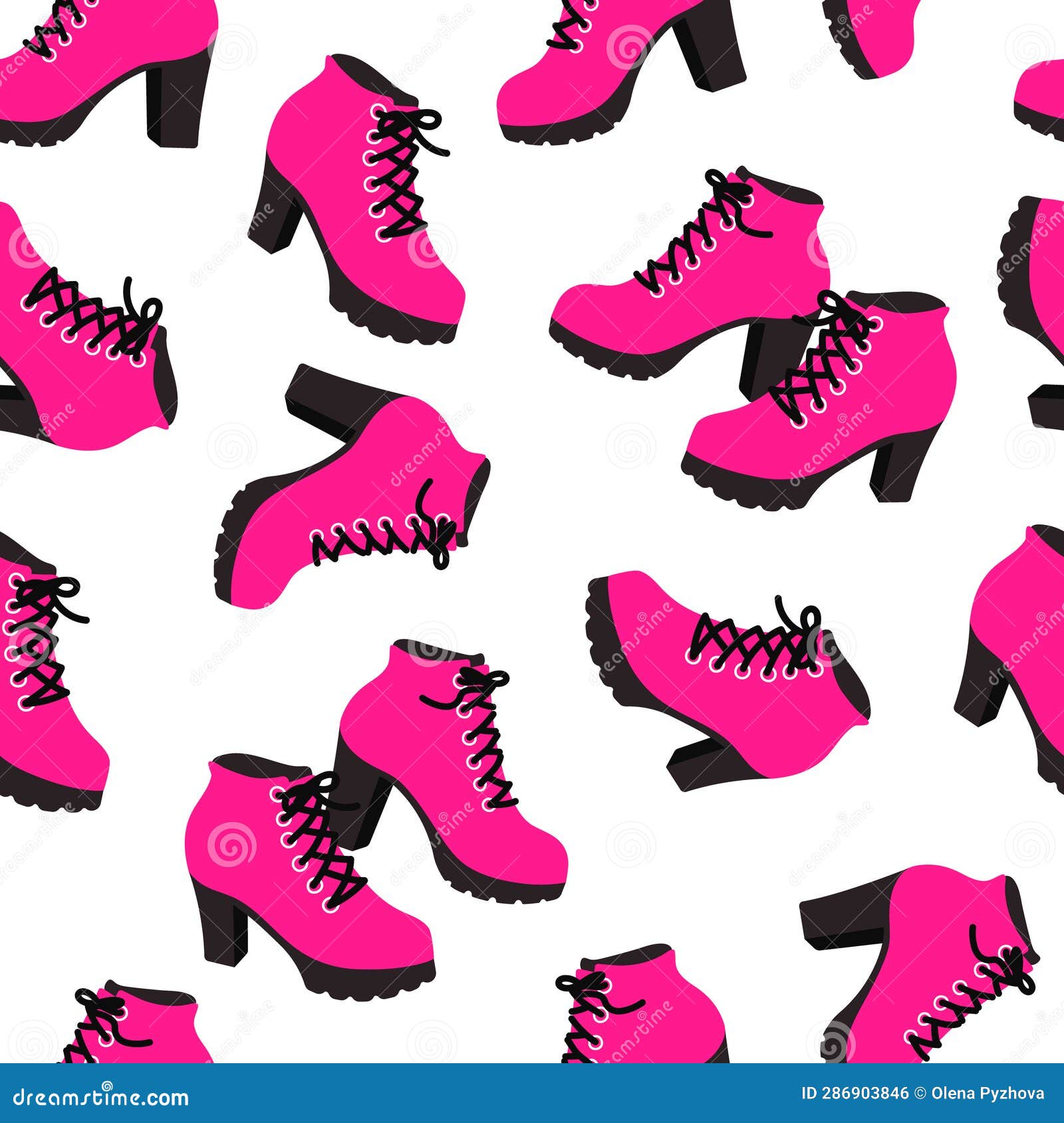 Vector Seamless Pattern with Pink Fashionable Shoes. Handdrawn Texture ...