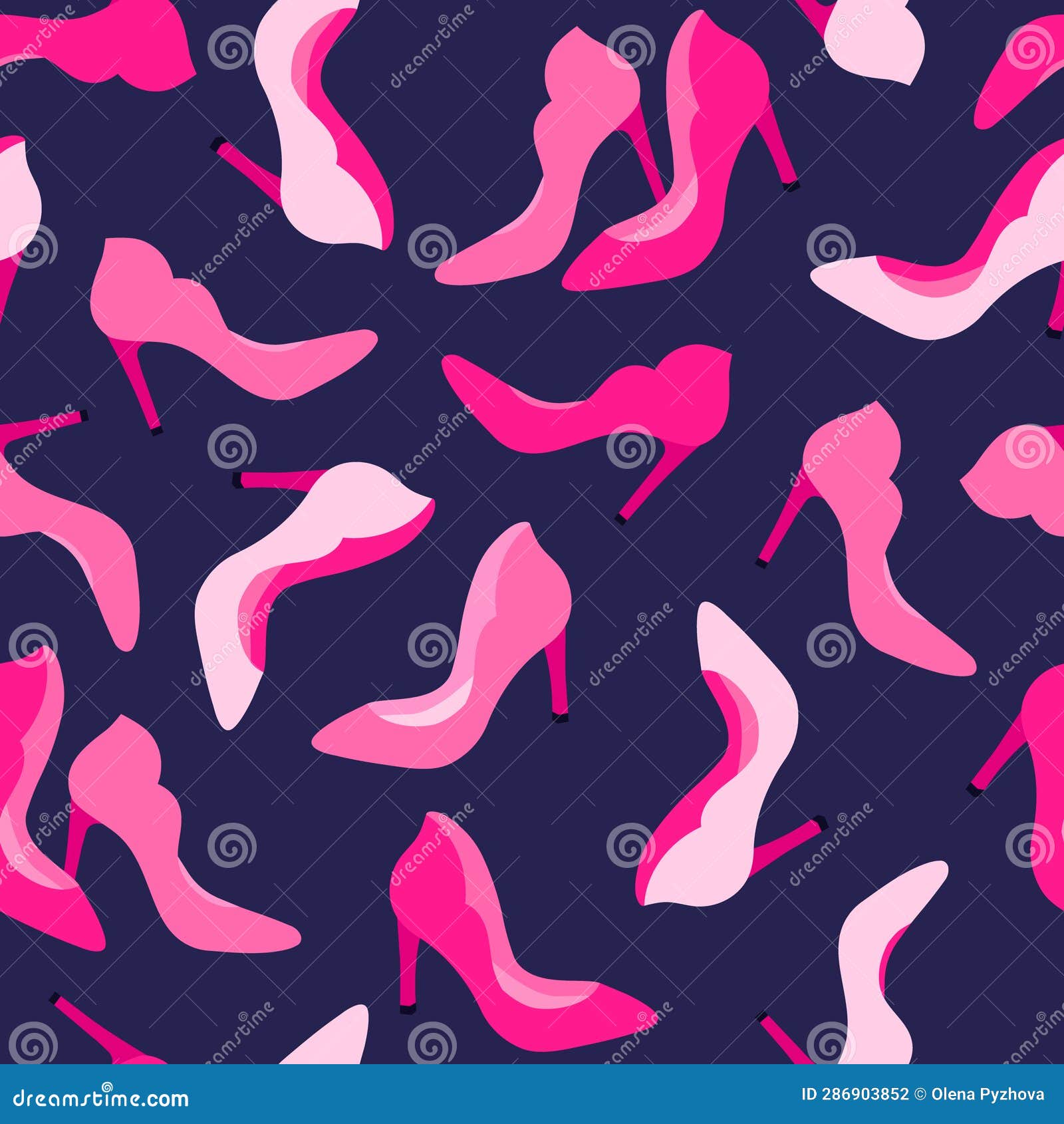 Vector Seamless Pattern with Pink Fashionable Shoes. Handdrawn Texture ...