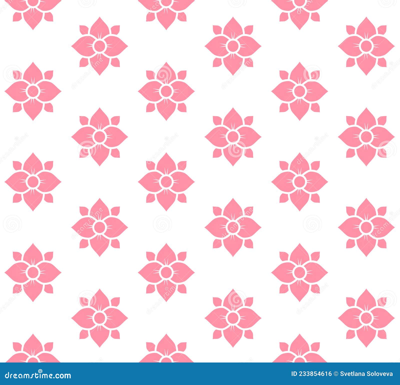 Vector Seamless Pattern of Pink Flat Lotus Flower Stock Vector ...