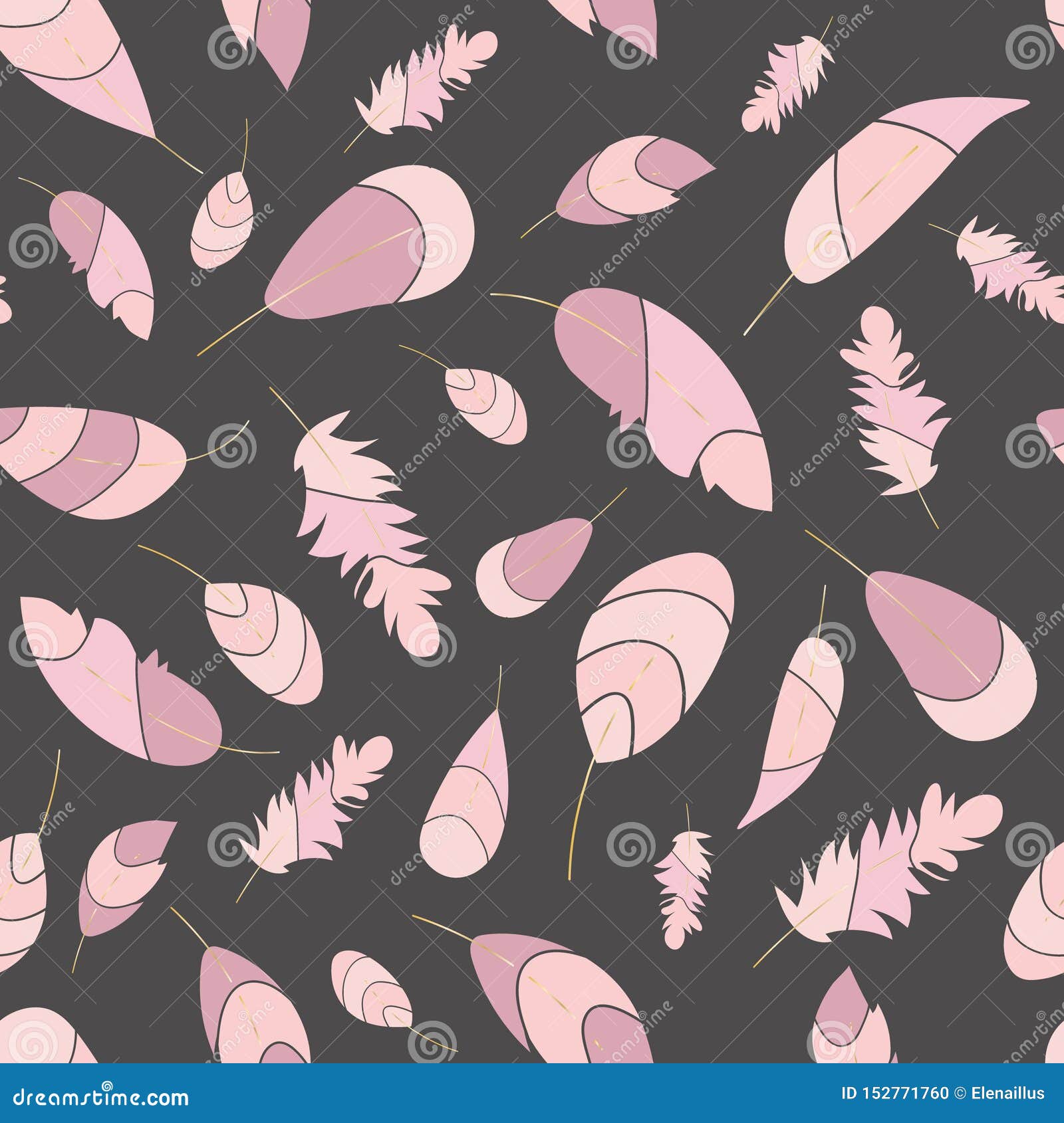 Vector Seamless Pattern with Pink Hand Drawn Feathers. Soft Colors ...