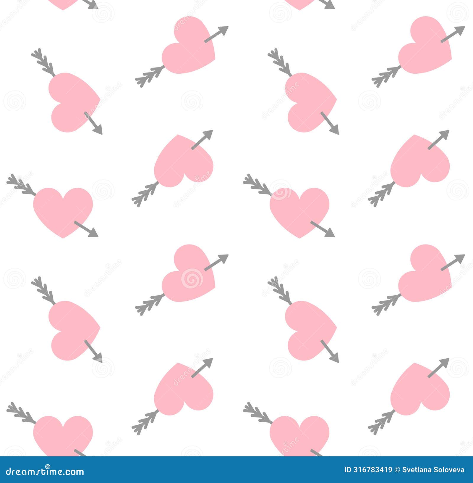 Vector Seamless Pattern of Pink Heart with Arrow Stock Illustration ...