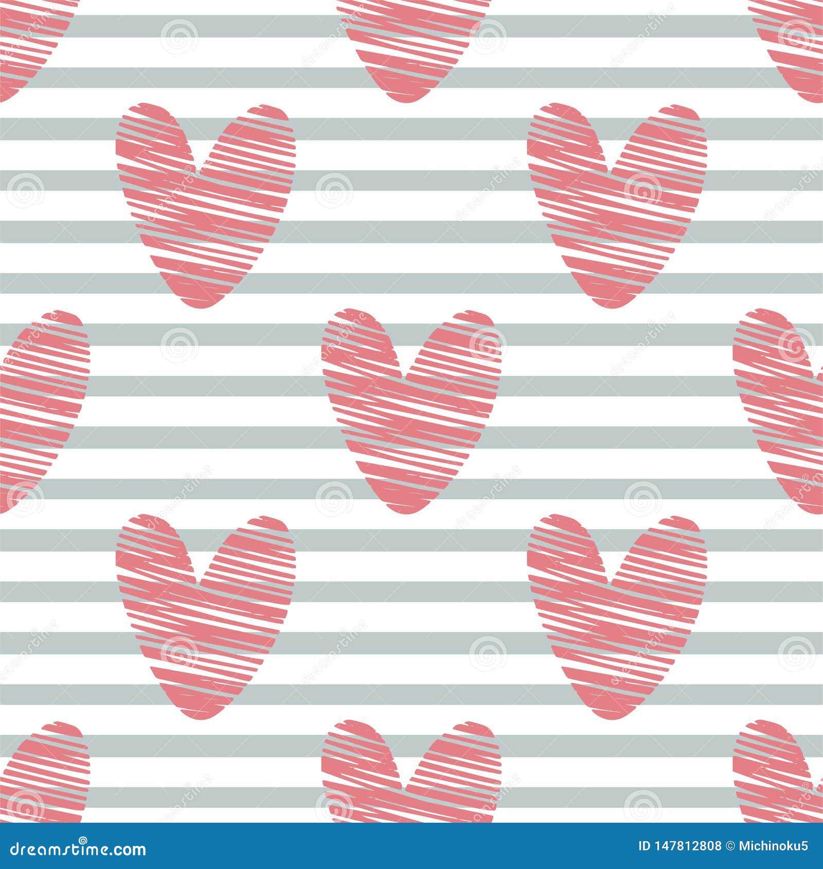 Vector Seamless Pattern with Pink Hearts and Strips. Stock Vector ...